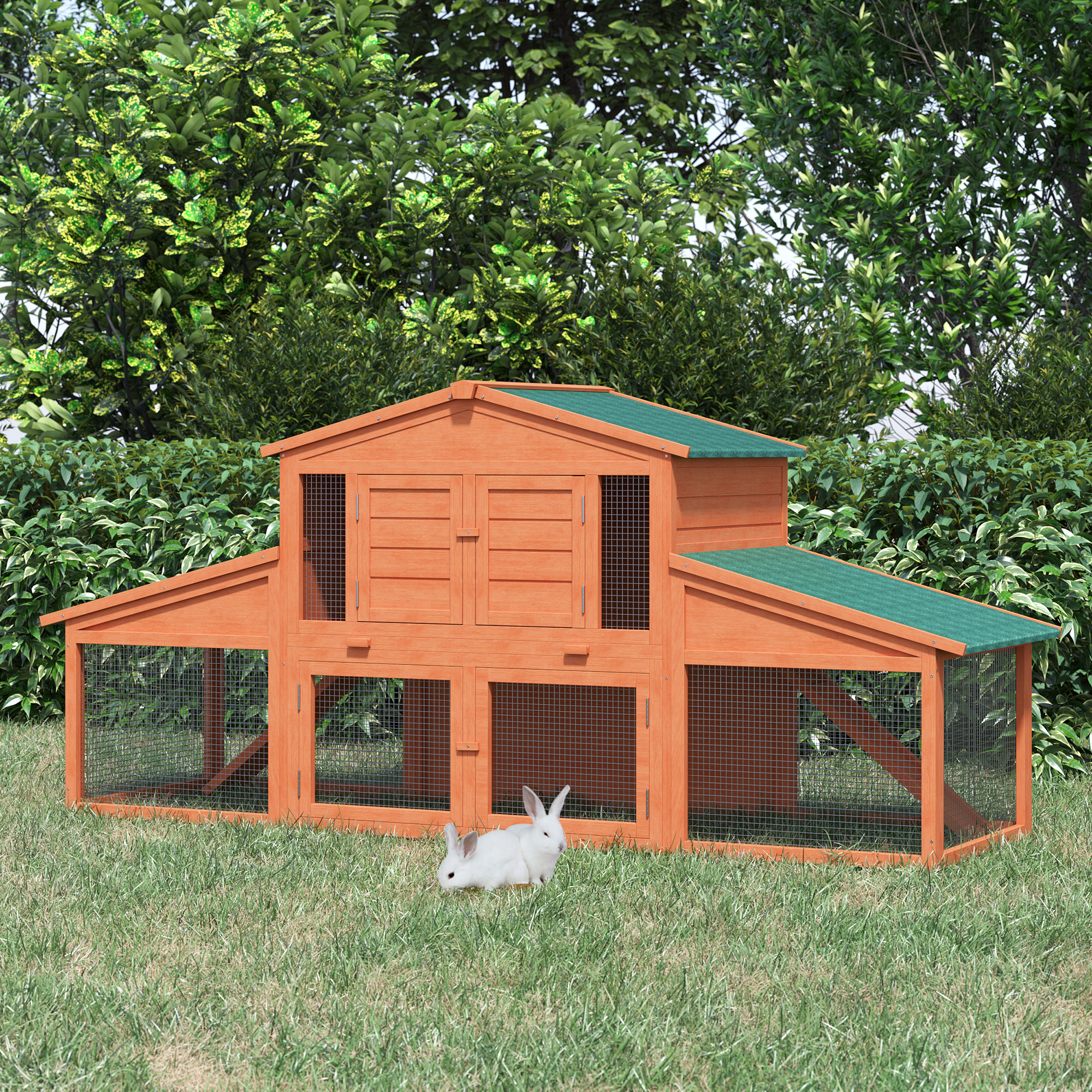 PawHut 90” 2 Tier A-Frame Wooden Outdoor Rabbit Cage With Run / Hutch ...