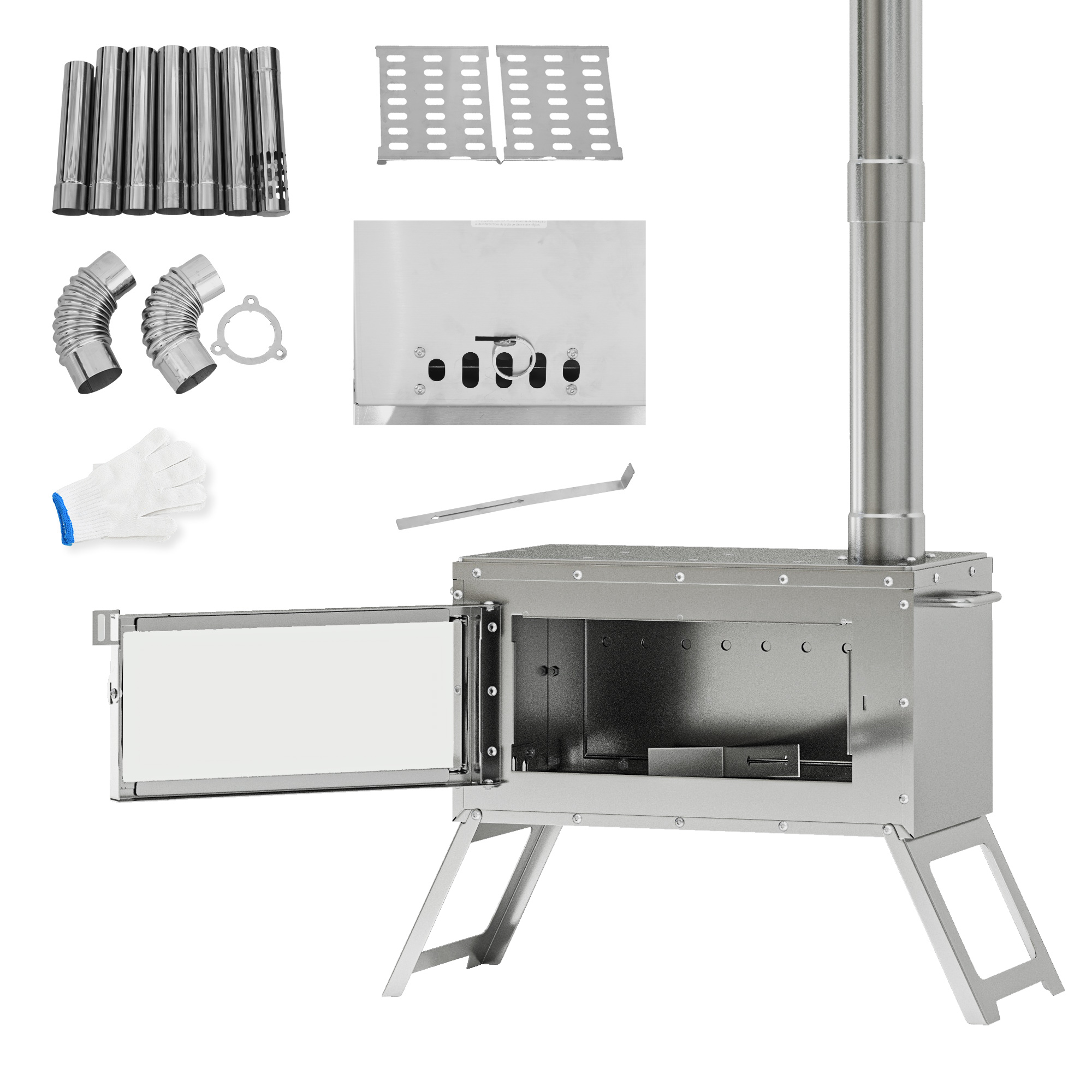 Outsunny Stainless Steel Wood Stove with Chimney and Carry Bag ...