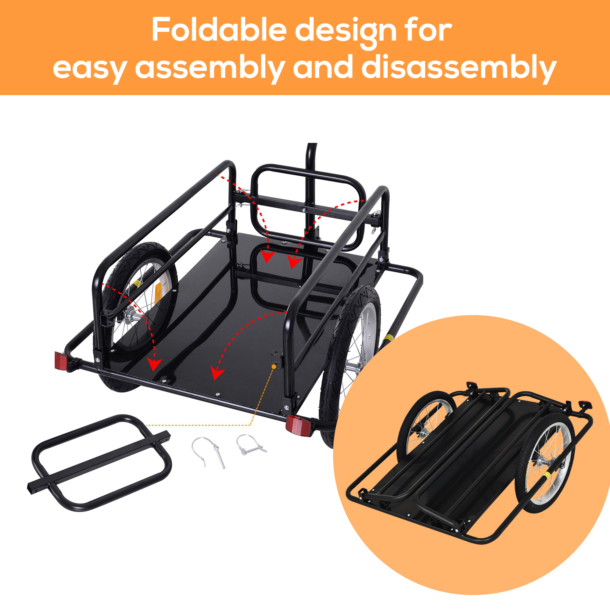 Aosom Foldable Bike Cargo Trailer Cart with Hitch, 80lbs Capacity, 16in ...