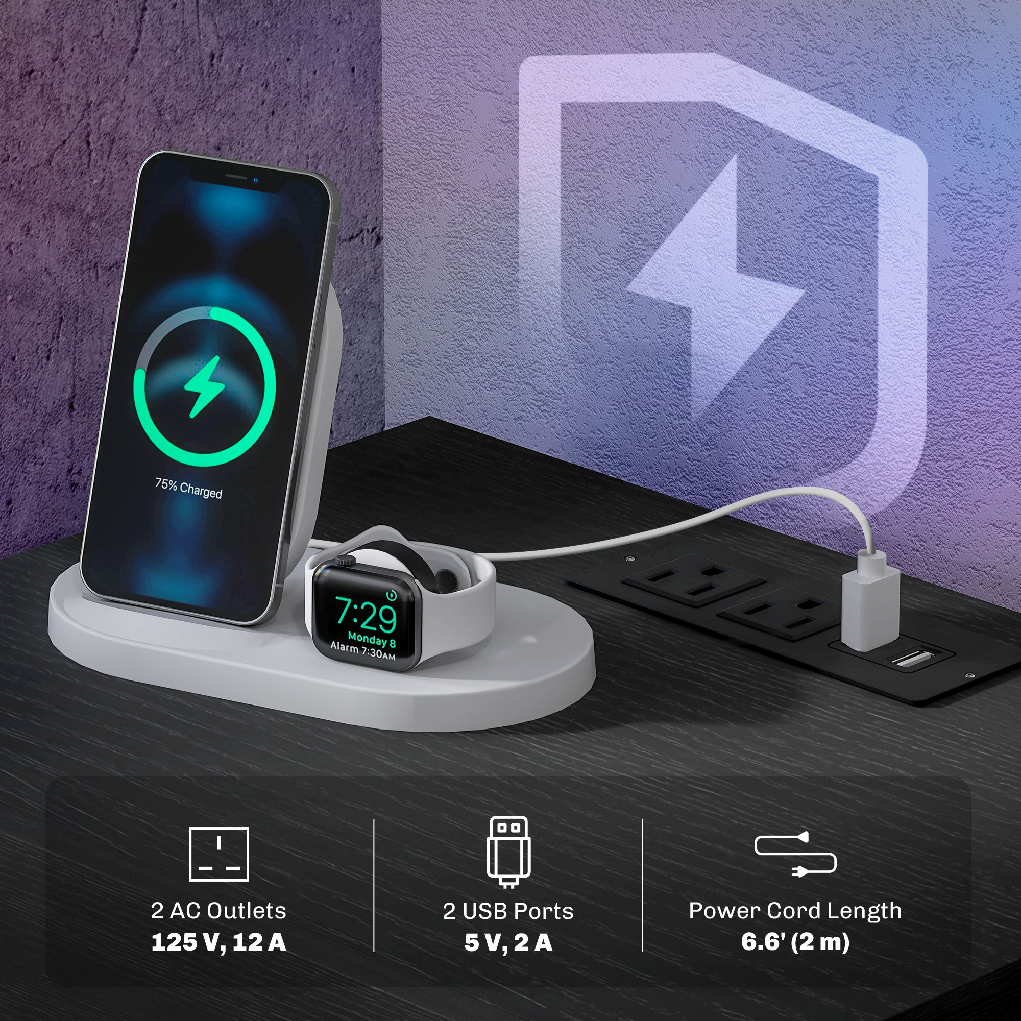 HOMCOM Bedside Table with Charging Station and LED Light Modern ...
