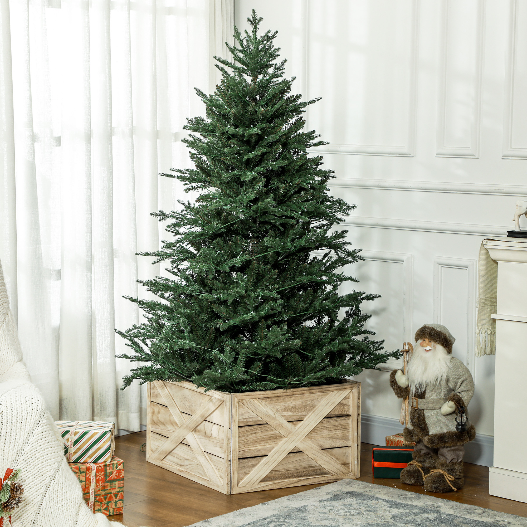 HOMCOM 24" Farmhouse Christmas Tree Base Cover Wooden Christmas Tree ...
