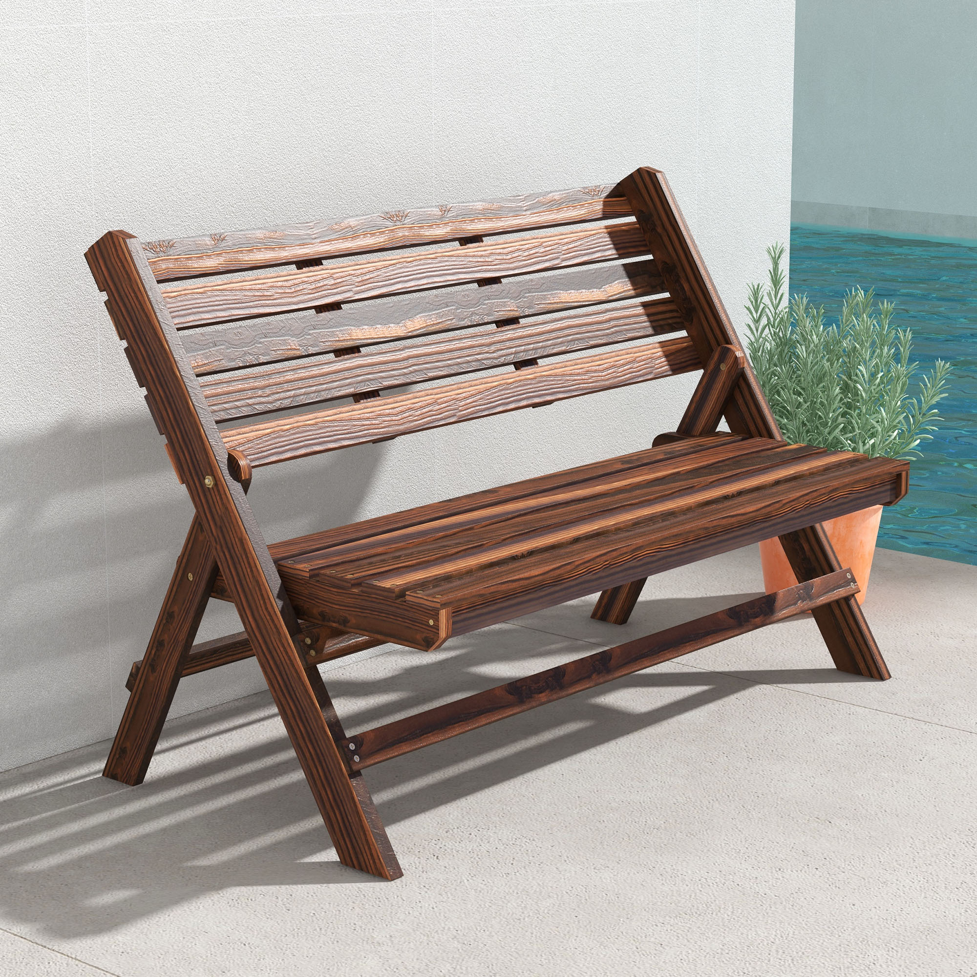 Outsunny 2-Seater Wooden Outdoor Bench, Foldable Garden Bench with ...