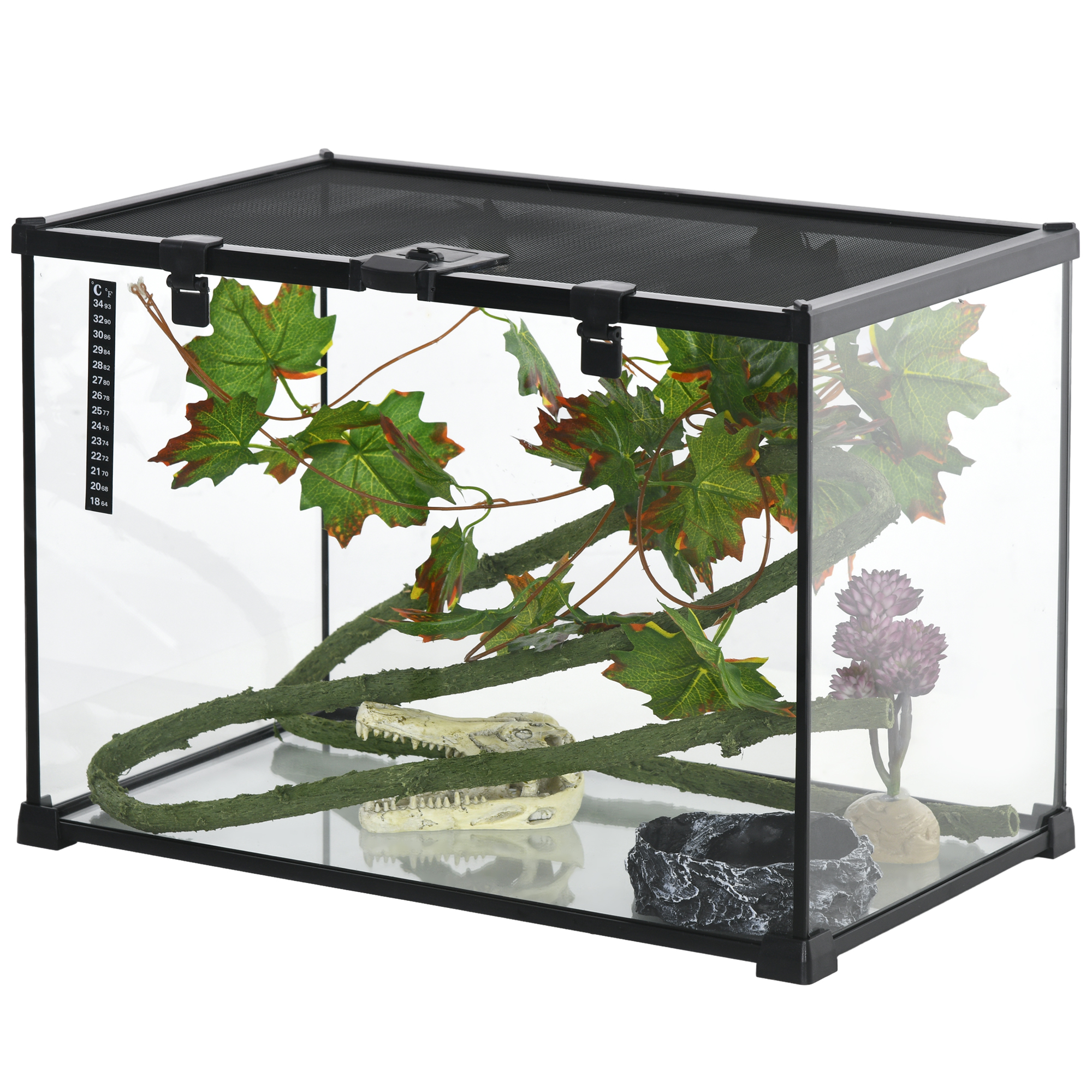 PawHut 14 Gallon Reptile Glass Terrarium Tank, Breeding Box Full View ...