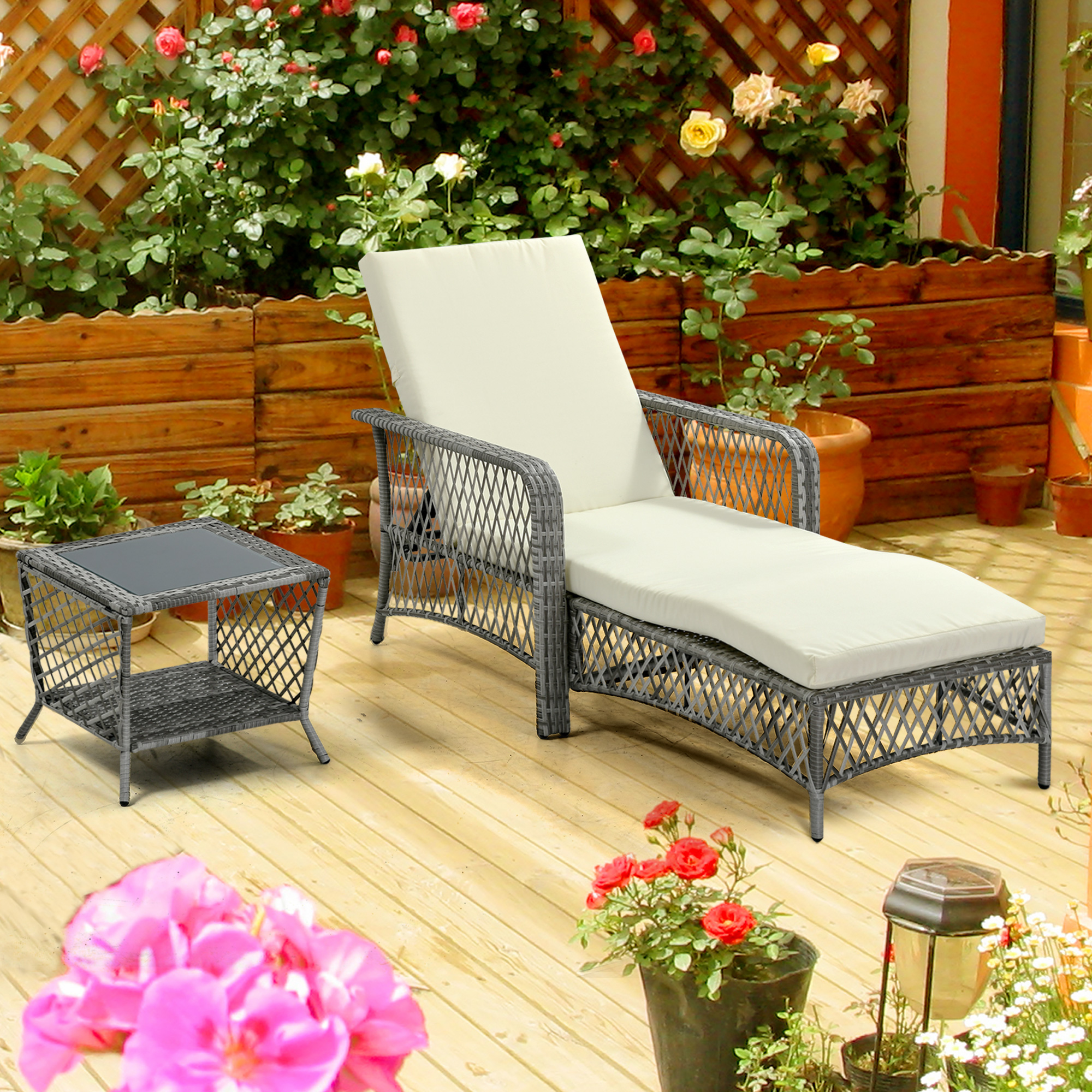 Outsunny Outdoor 2 PCS PE Rattan Sun Lounger, Patio Wicker Recliner ...