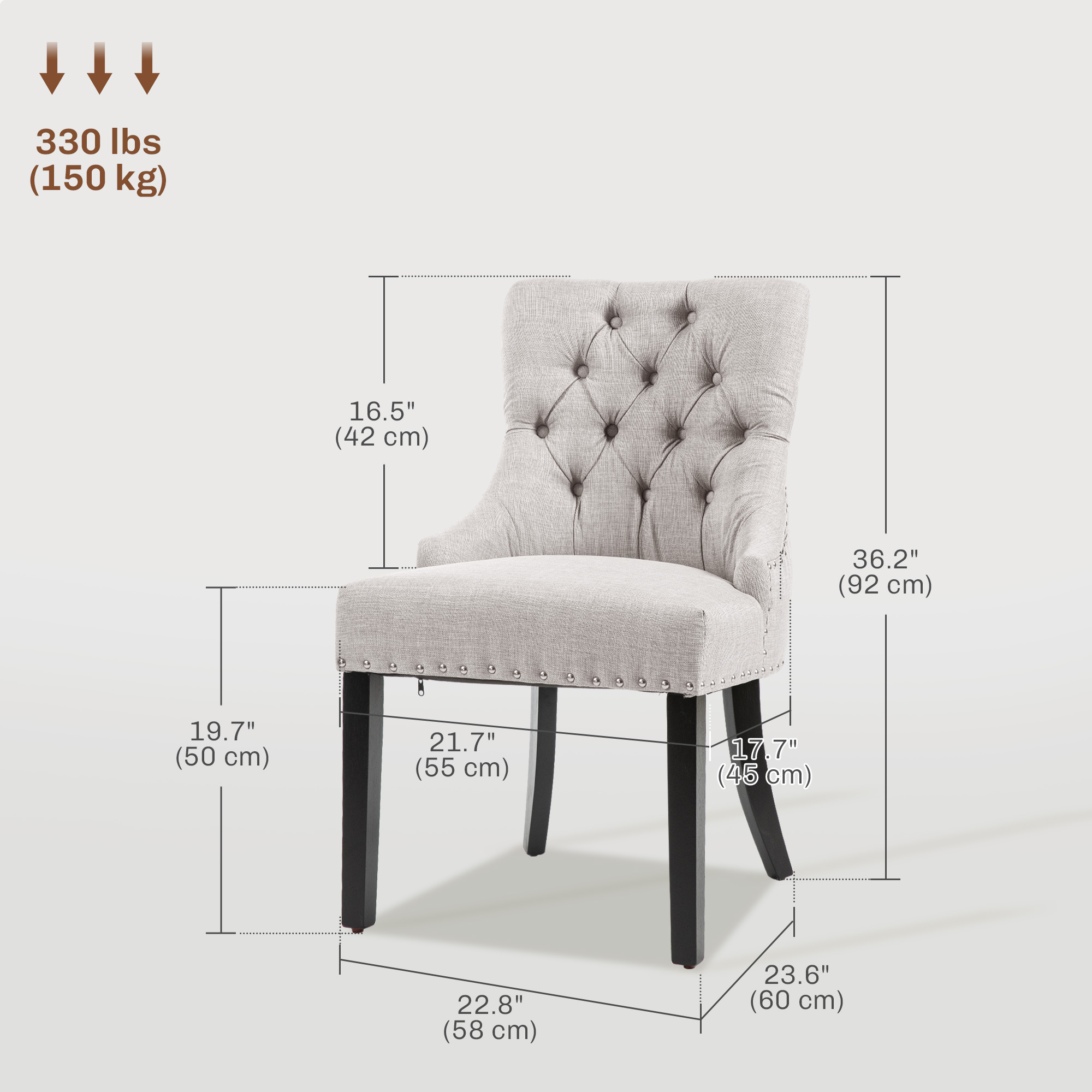 HOMCOM Swoop Air Linen Fabric Dining Chair Set of 2 with Nailhead Trim ...