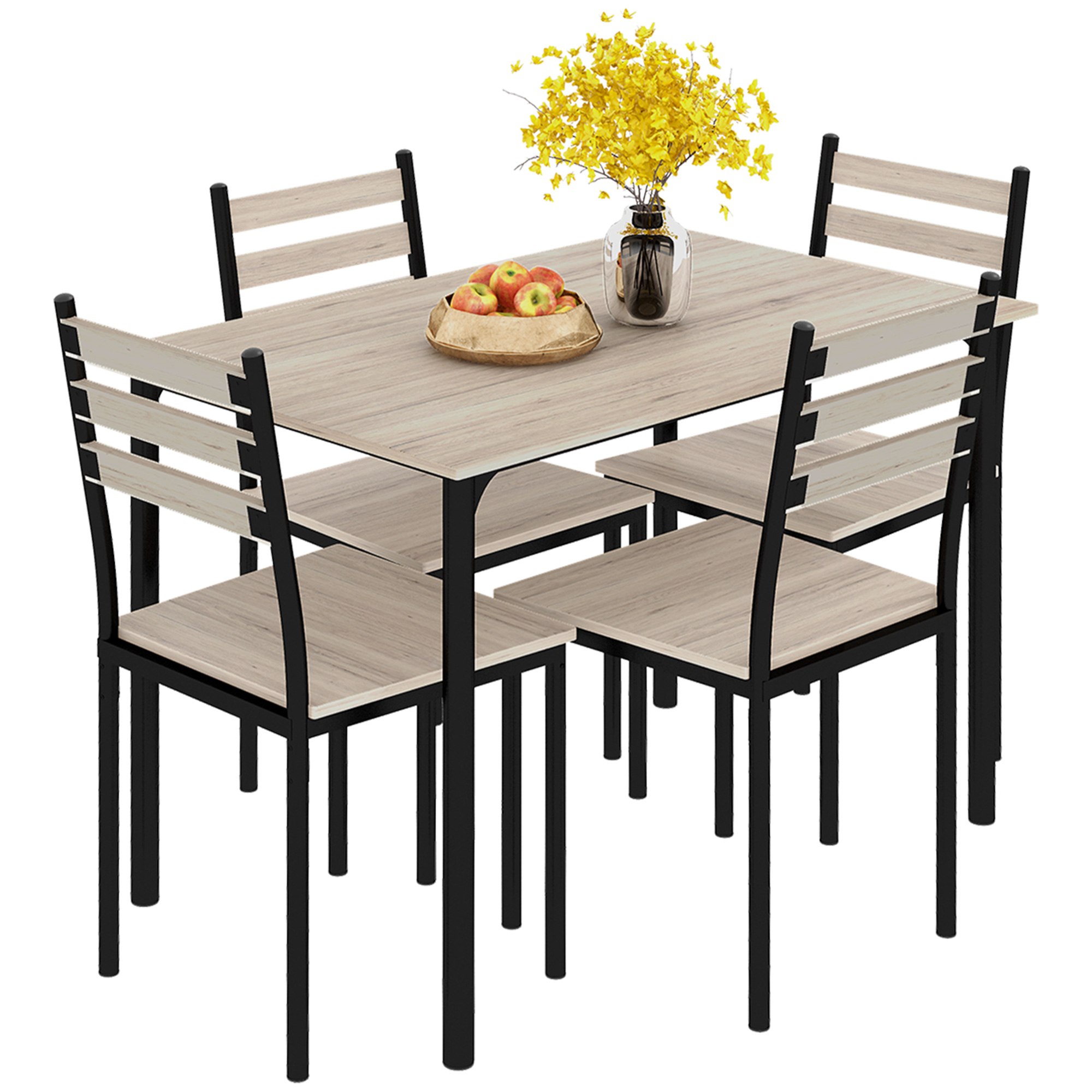 HOMCOM Modern 5-Piece Wooden Dining Kitchen table set 1 Table 4 Chairs ...