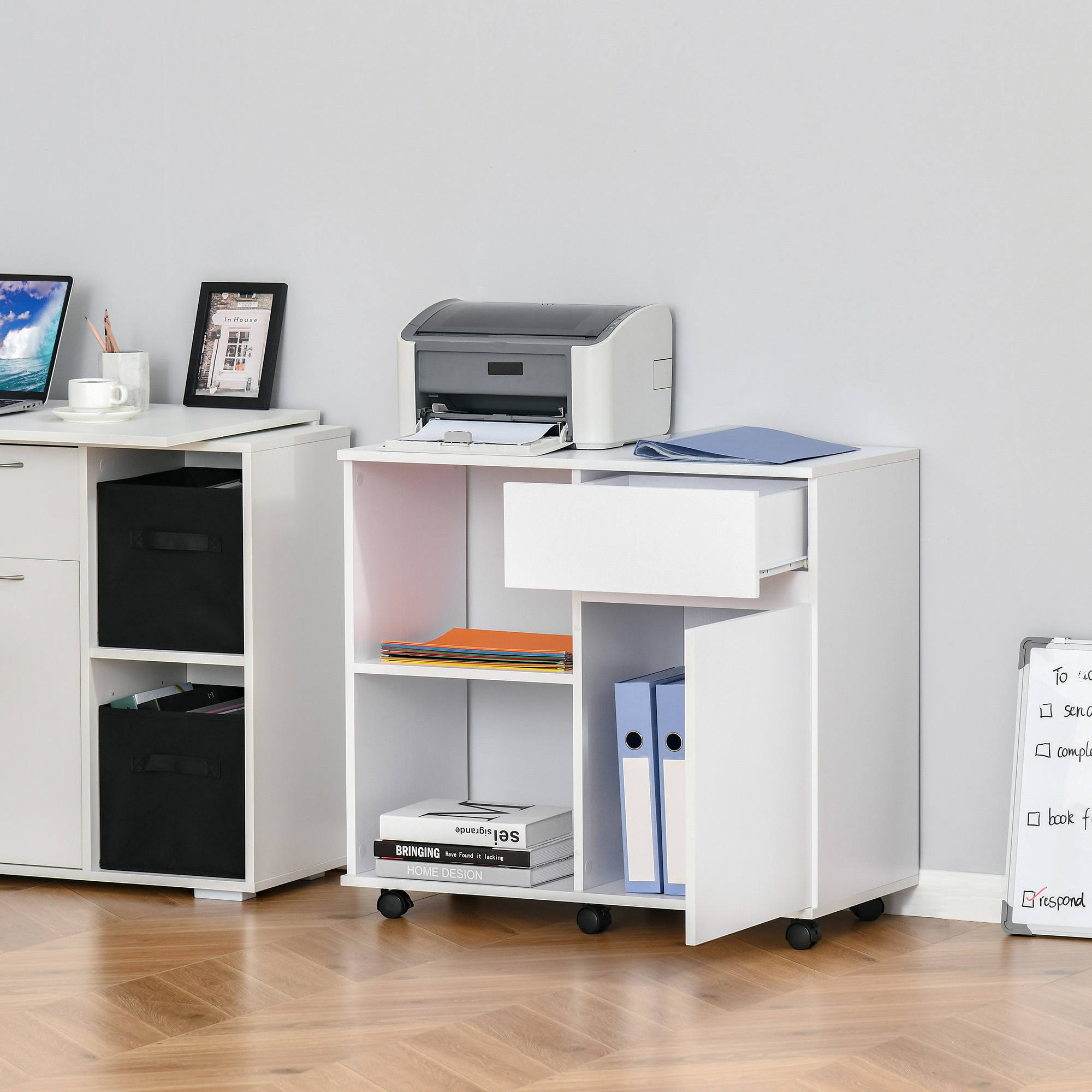 HOMCOM Filing Cabinet/Printer Stand with Open Storage Shelves, for Home ...