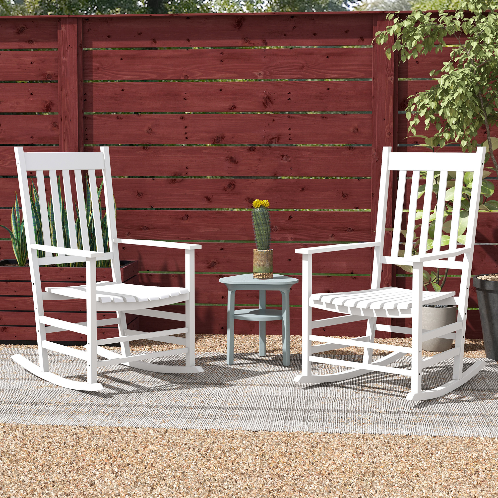 Outsunny 2 PCs Wooden Rocking Chair Set, Outdoor Rocker Chairs with ...