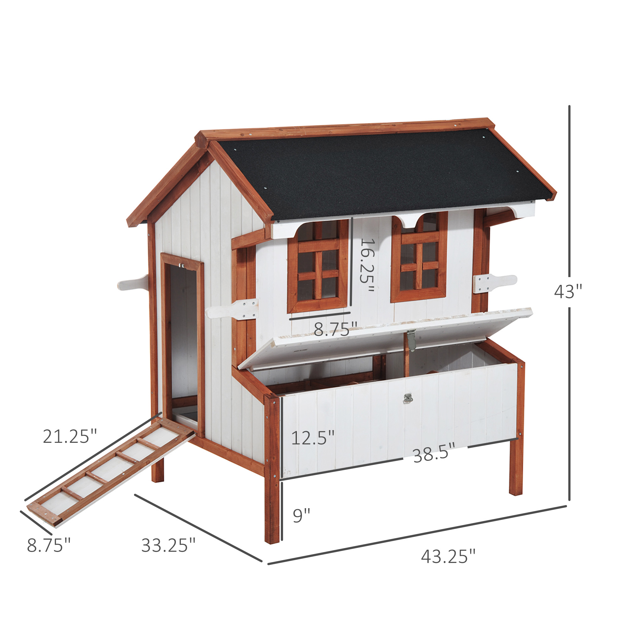 PawHut 47" Chicken Coop Wooden Chicken House Rabbit Hutch Raised ...