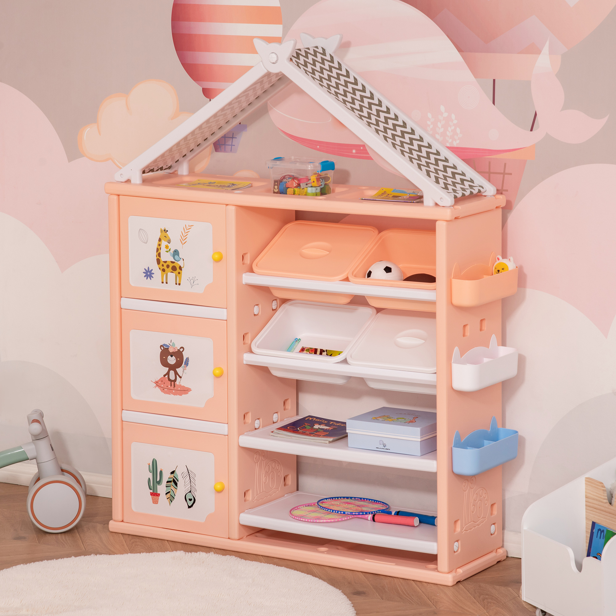 Qaba Kids toy Organizer and Storage Book Shelf with shelves, storage ...