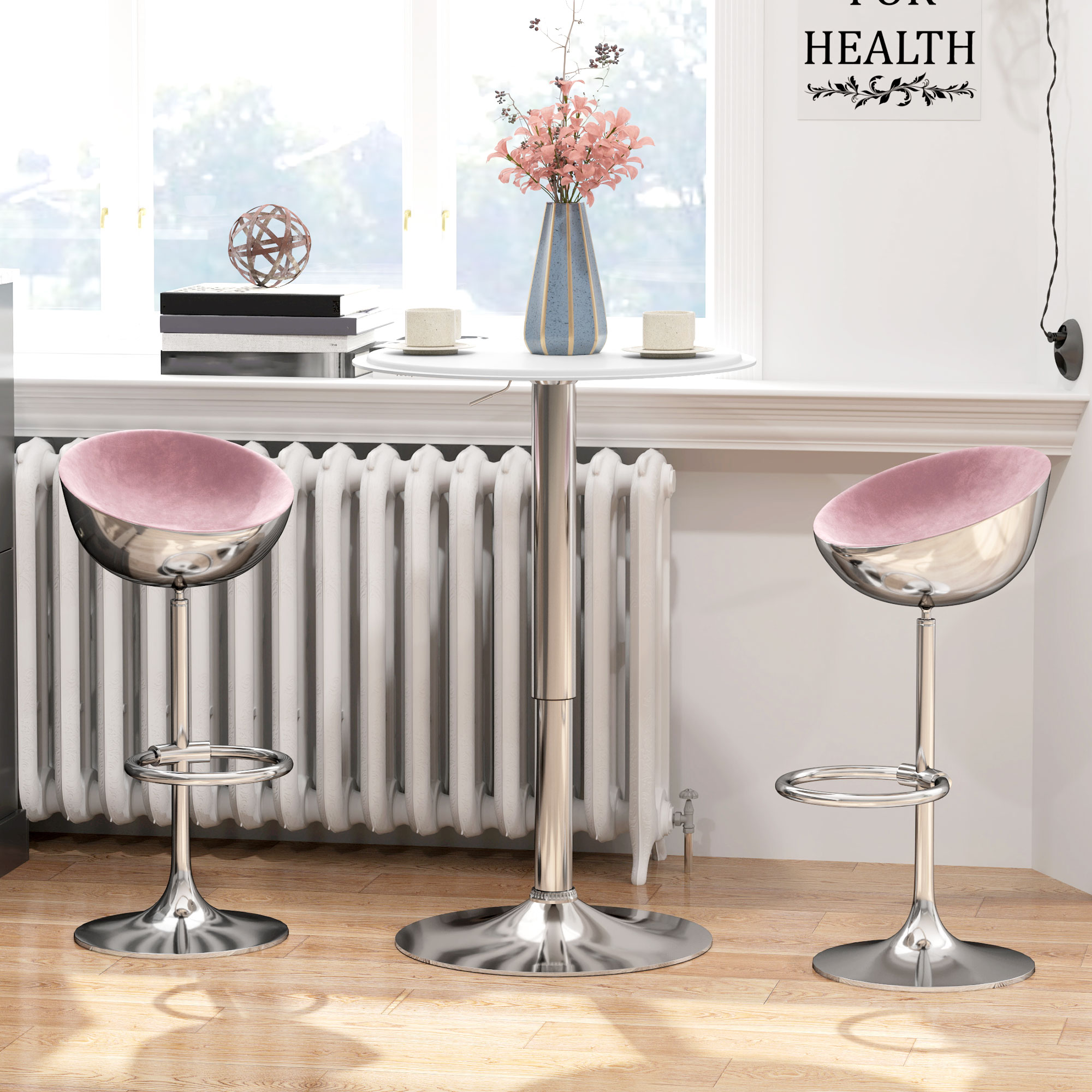 HOMCOM Modern Round Bar Table Adjustment Height Home Pub Bistro Desk ...