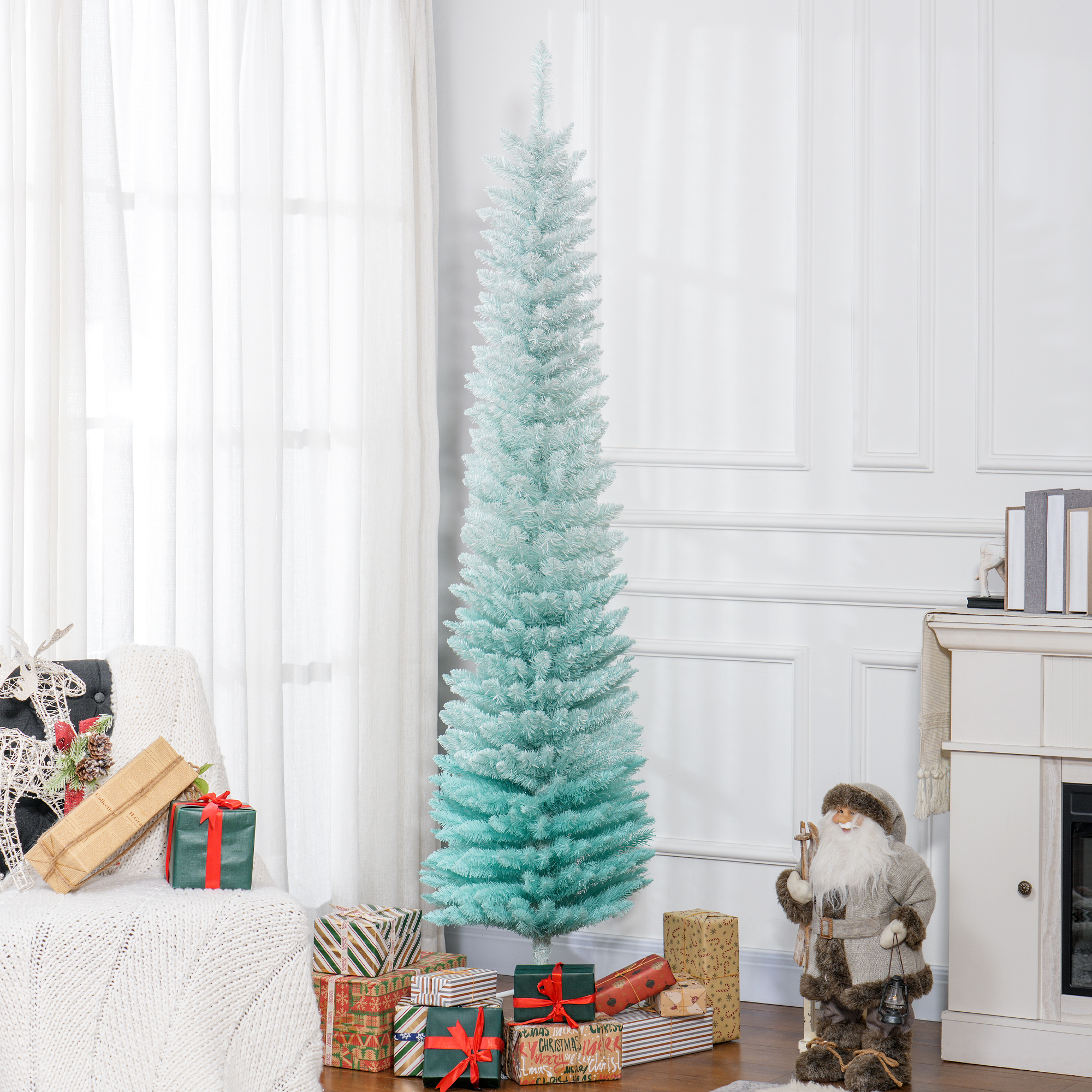 HOMCOM 7ft Pencil Christmas Trees, Skinny Artificial Christmas Tree for ...