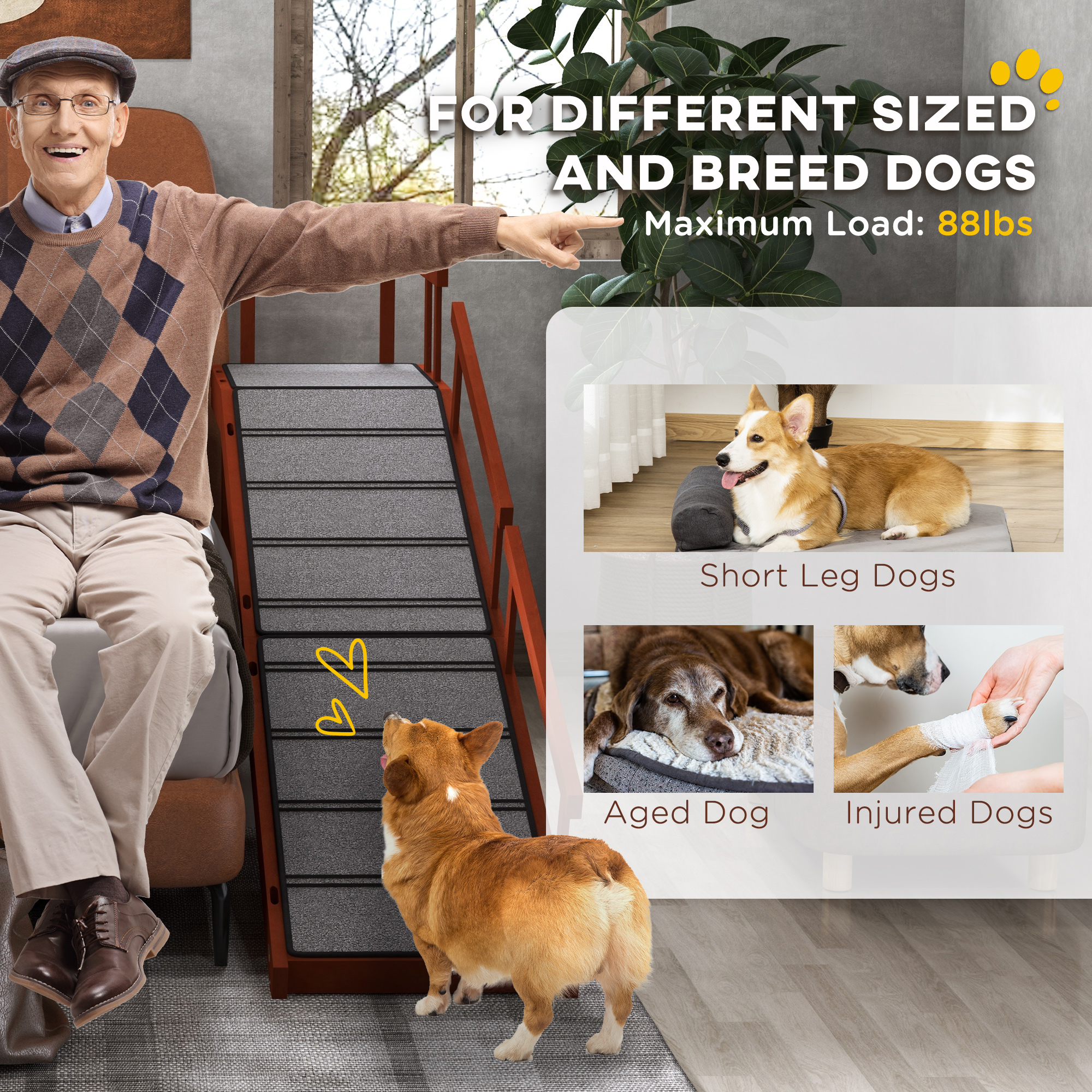 PawHut Wooden Dog Ramp with Removable Guardrails, Non-Slip Surface, 73. ...