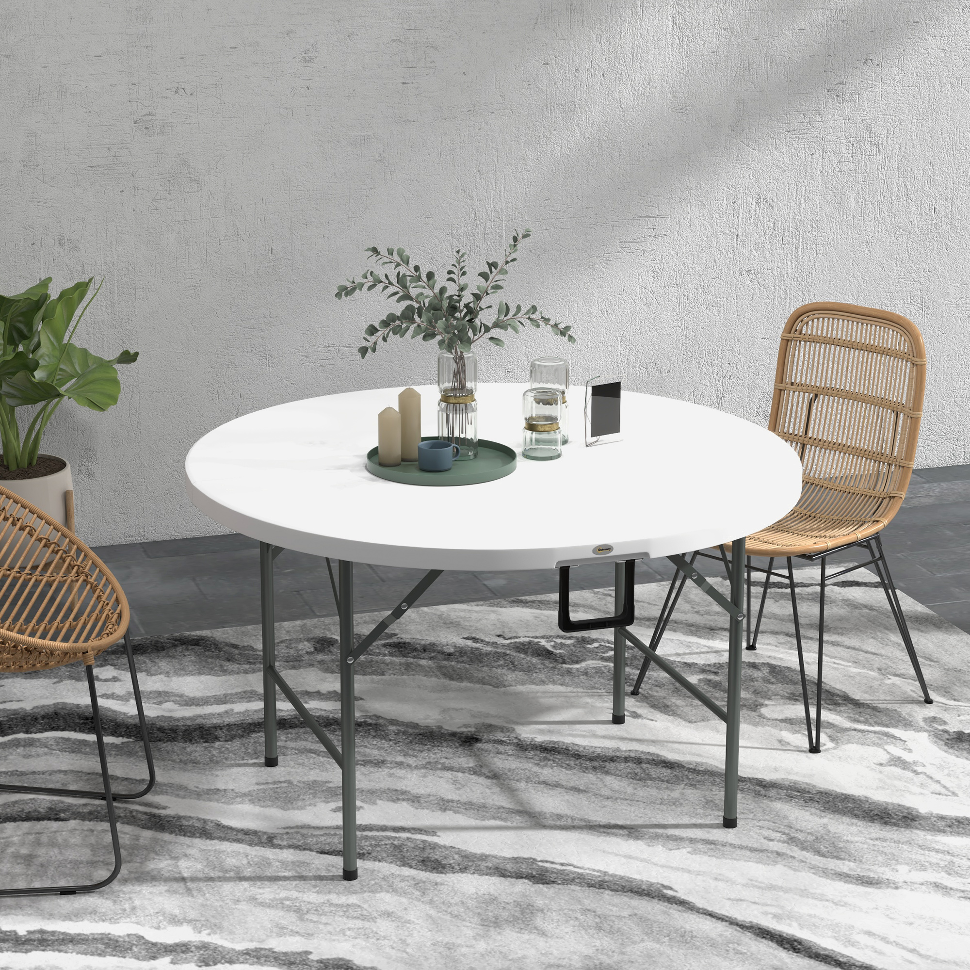 Outsunny Φ48" Folding Patio Table, Outdoor HDPE Picnic Table, Card ...