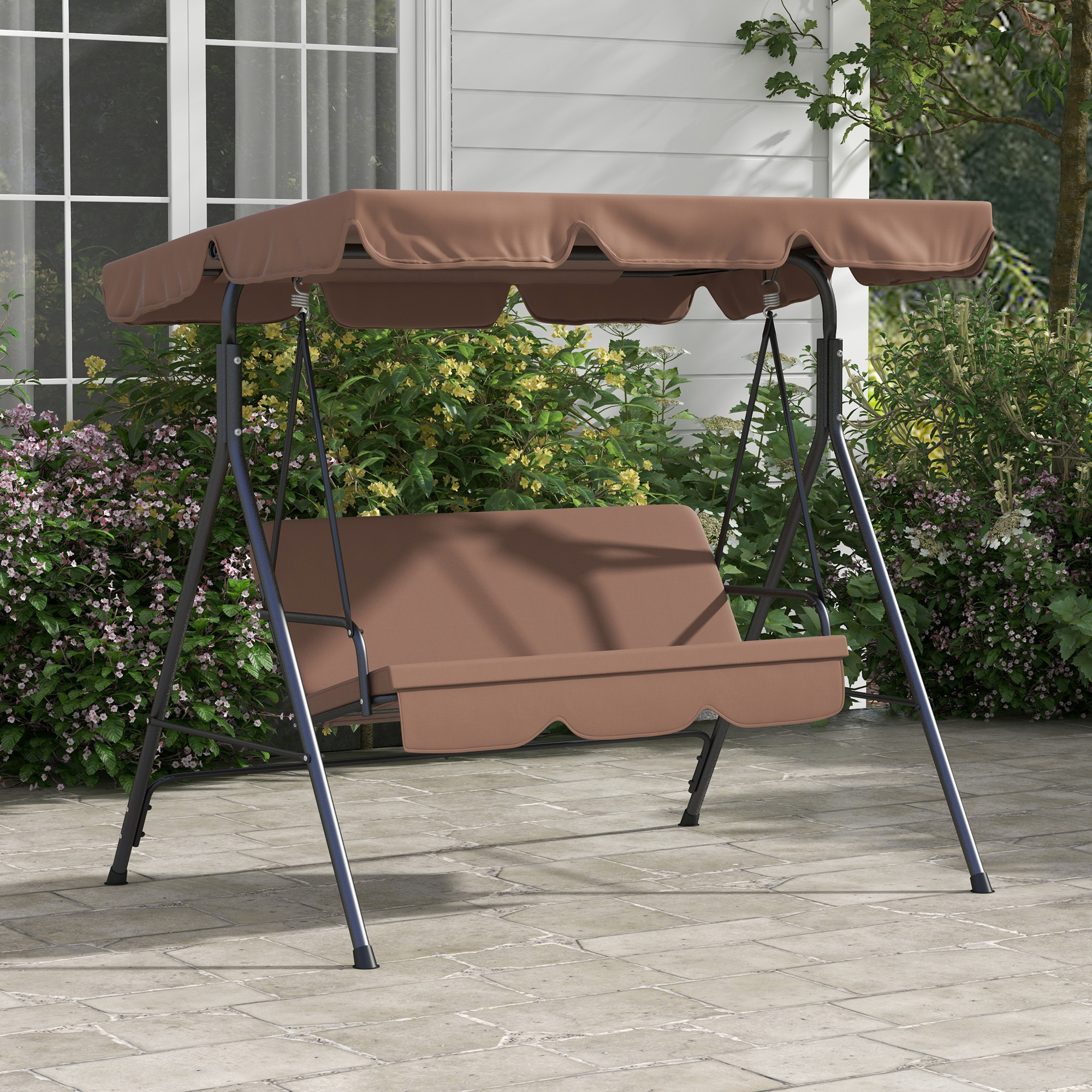 Outsunny 3-Seater Outdoor Porch Swing with Adjustable Canopy, Patio ...