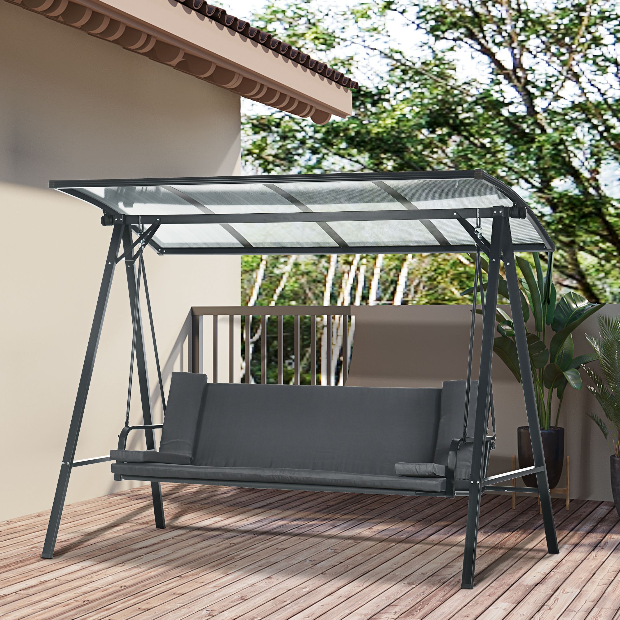 Outsunny 3-Seat Patio Swing Chair, Convertible Swing Hammock Bed with ...