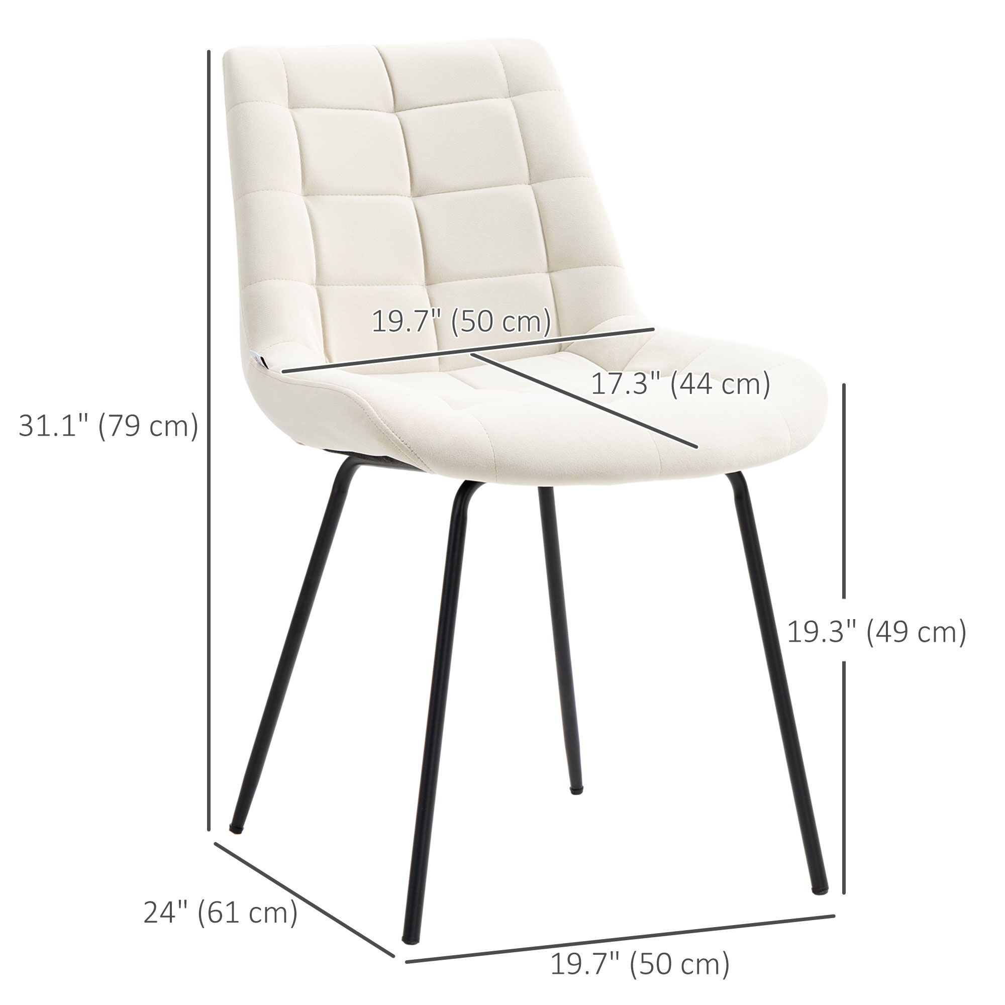 HOMCOM 2 Pieces Dining Chairs, Set of 2 Upholstered Kitchen Chairs with ...