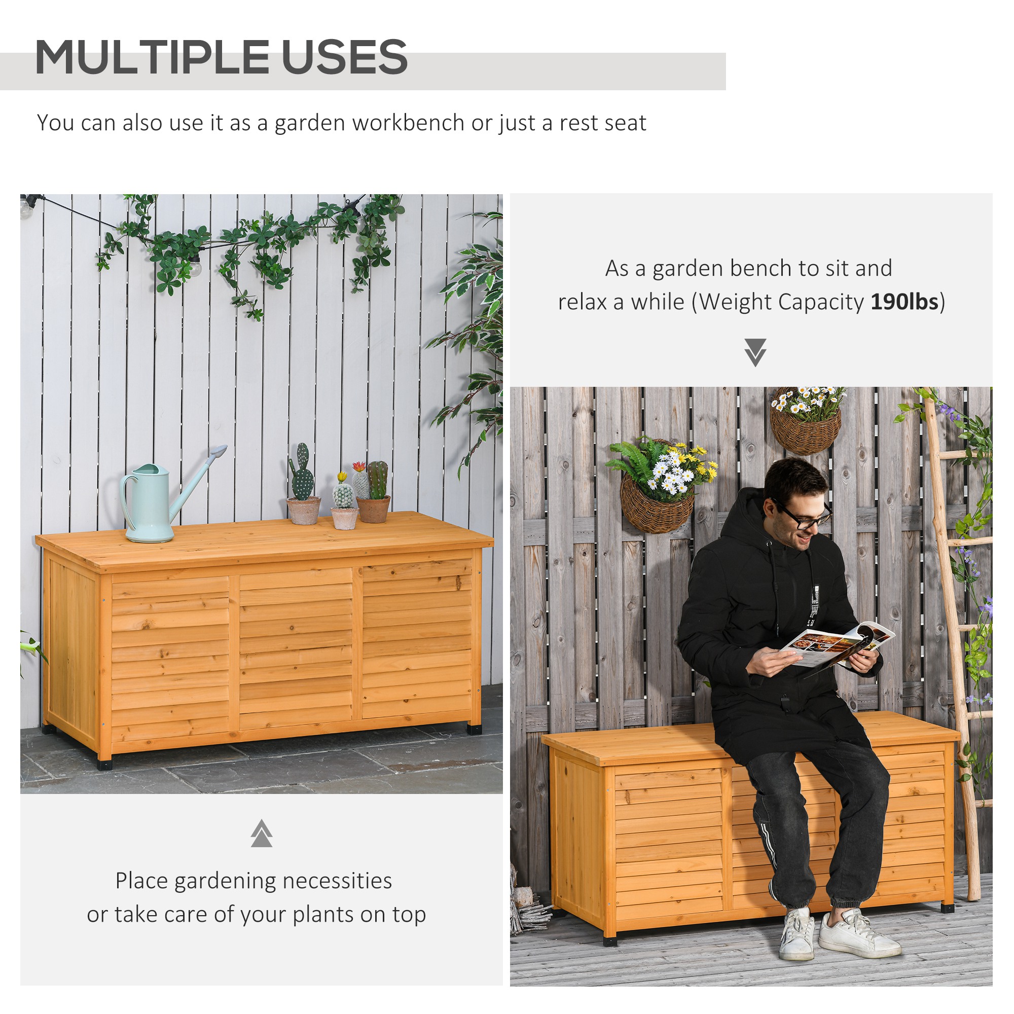 Outsunny Garden Wooden Storage Container Box Multipurpose Outdoor Patio ...