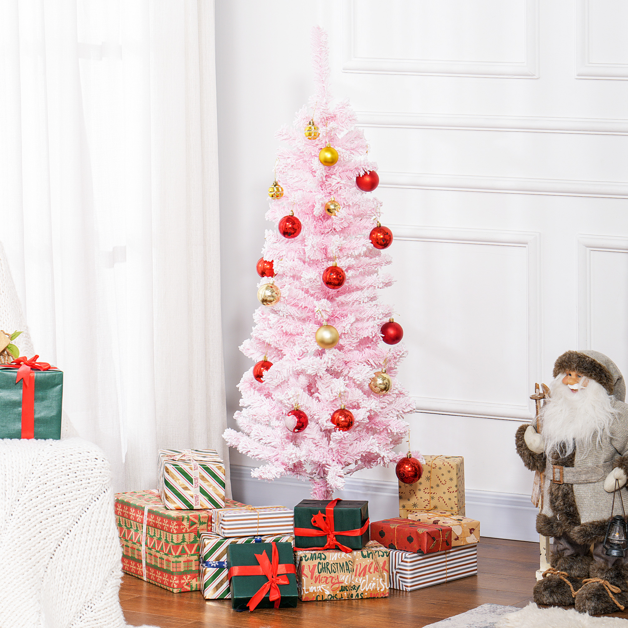 HOMCOM 4 ft Flocked Pencil Christmas Tree, Artificial Christmas Tree ...