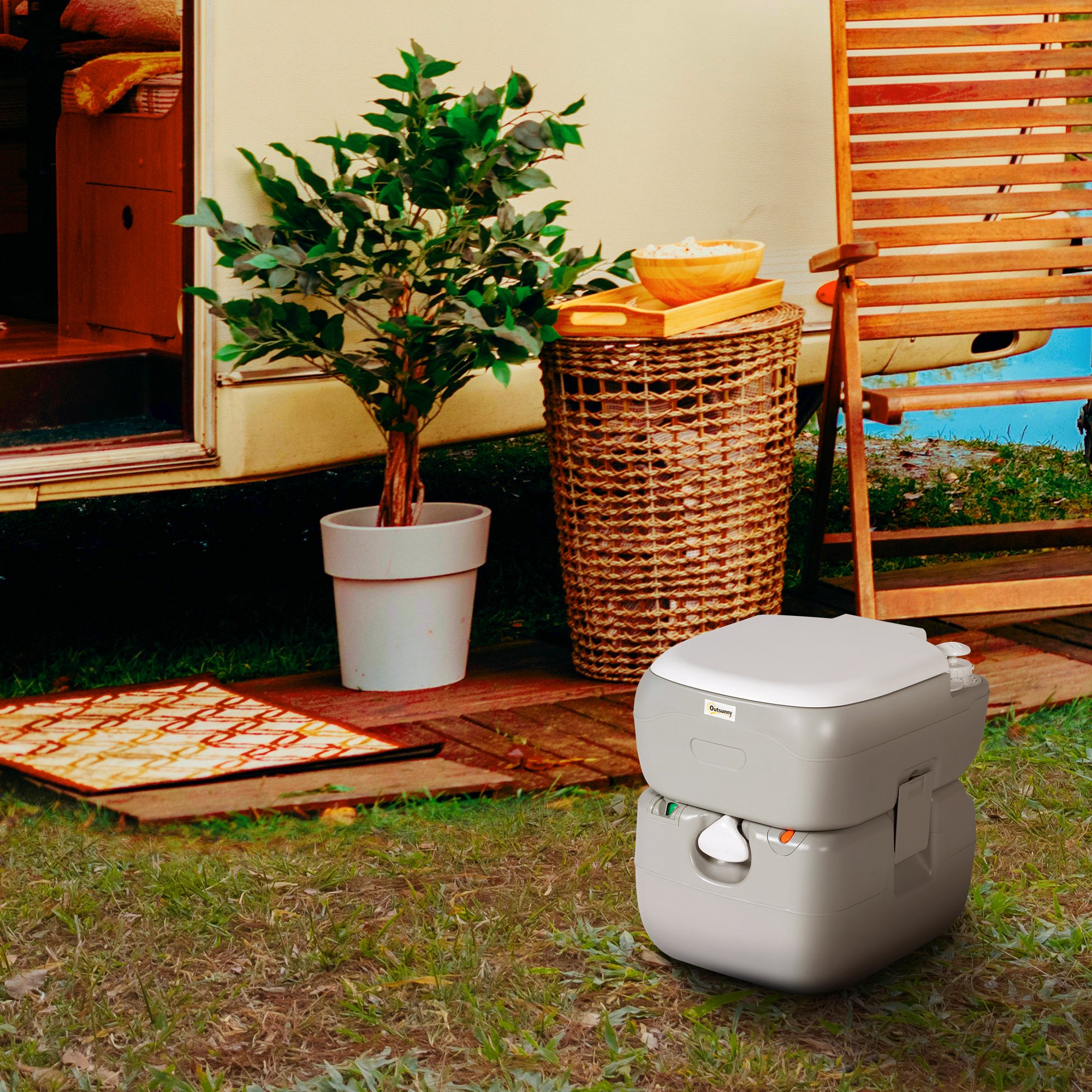 Outsunny Porta Potty Portable Toilet 5.8 Gallon with Level Indicator ...