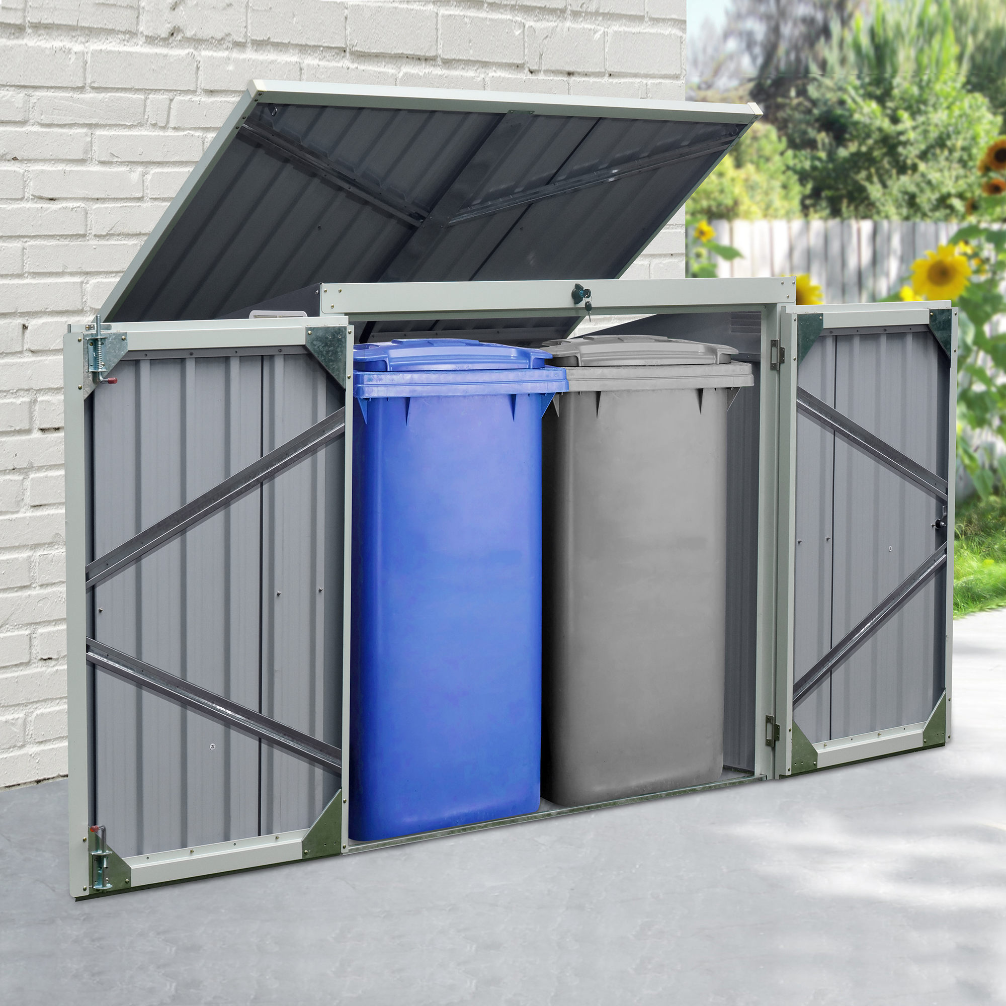 Outsunny 5ft x 3ft Outdoor Garbage Bin Storage Shed with Lockable Doors ...