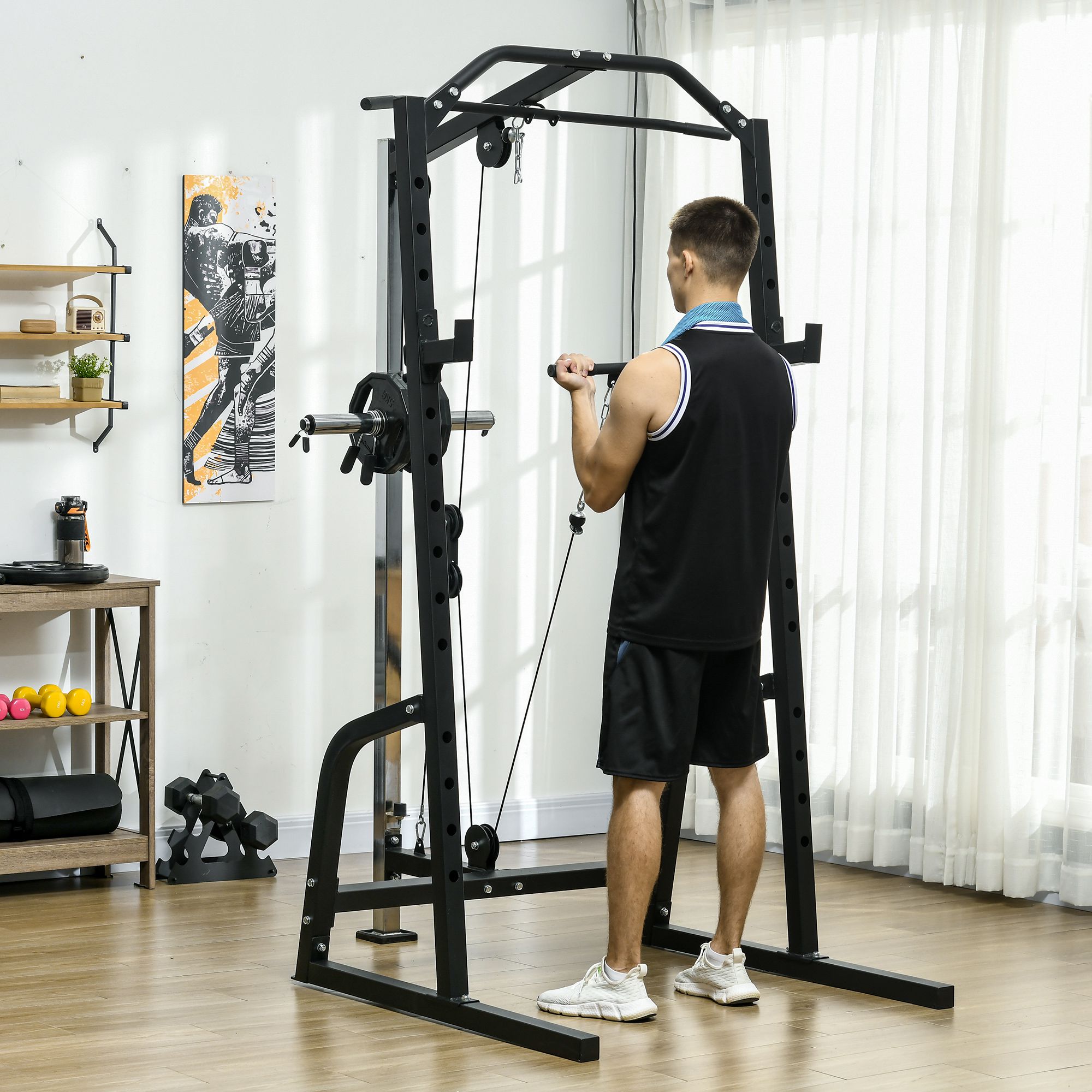 Soozier Power Cage Power Rack with 15-Level Squat Rack, Cable Pulley ...