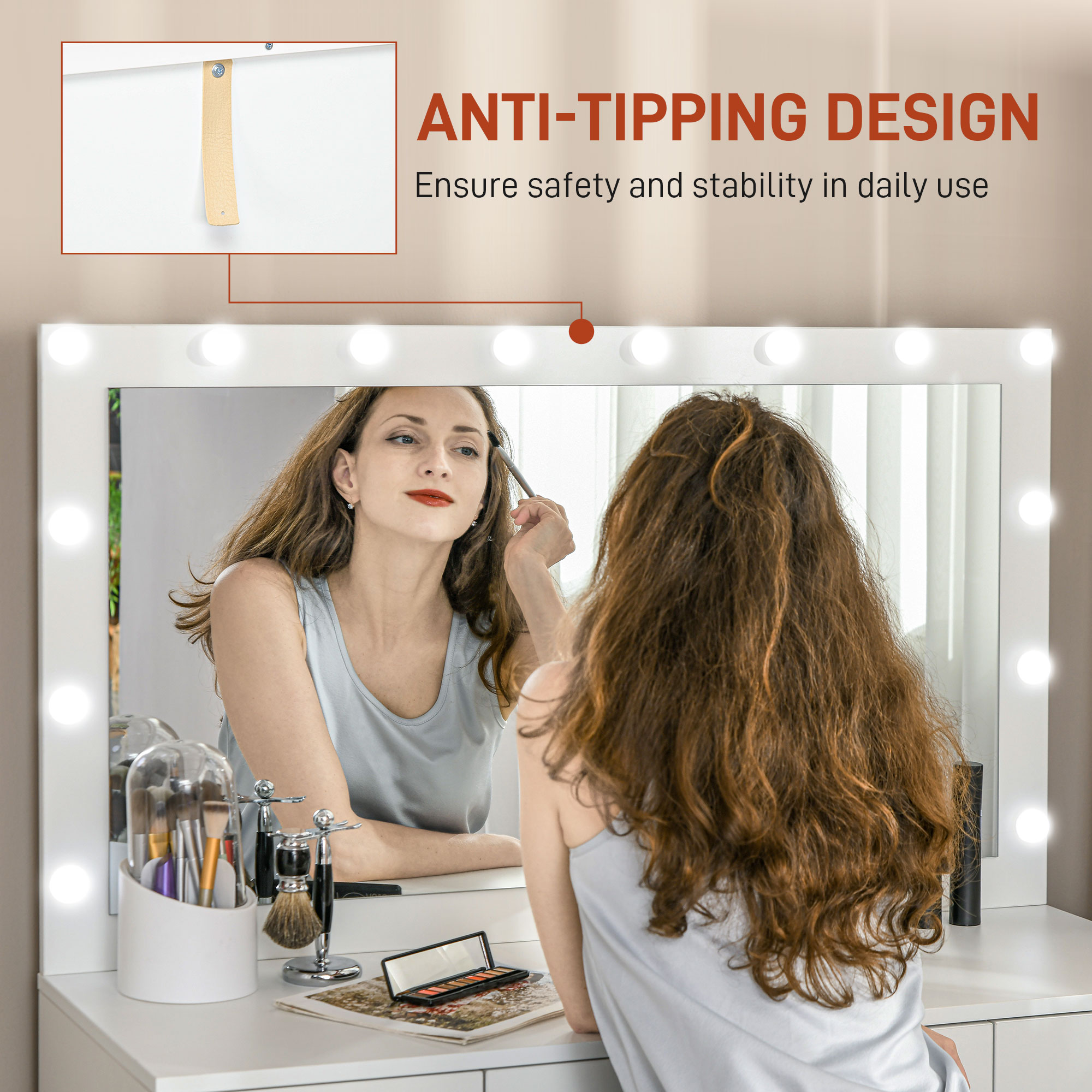 HOMCOM Makeup Vanity Table, Dressing Table with Mirror and Lights ...