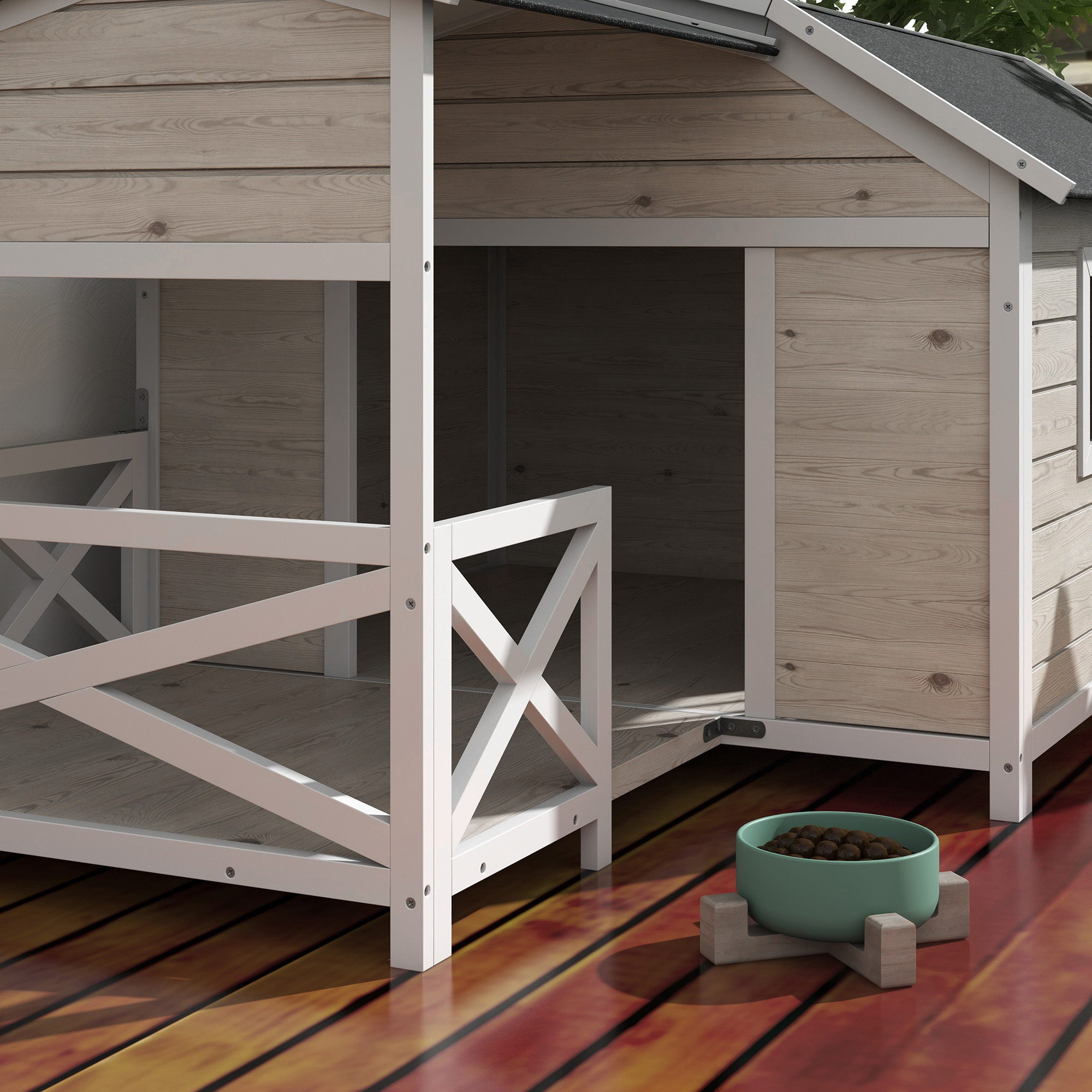 PawHut Wooden Dog House Outdoor with Porch, Raised Pet Kennel for ...