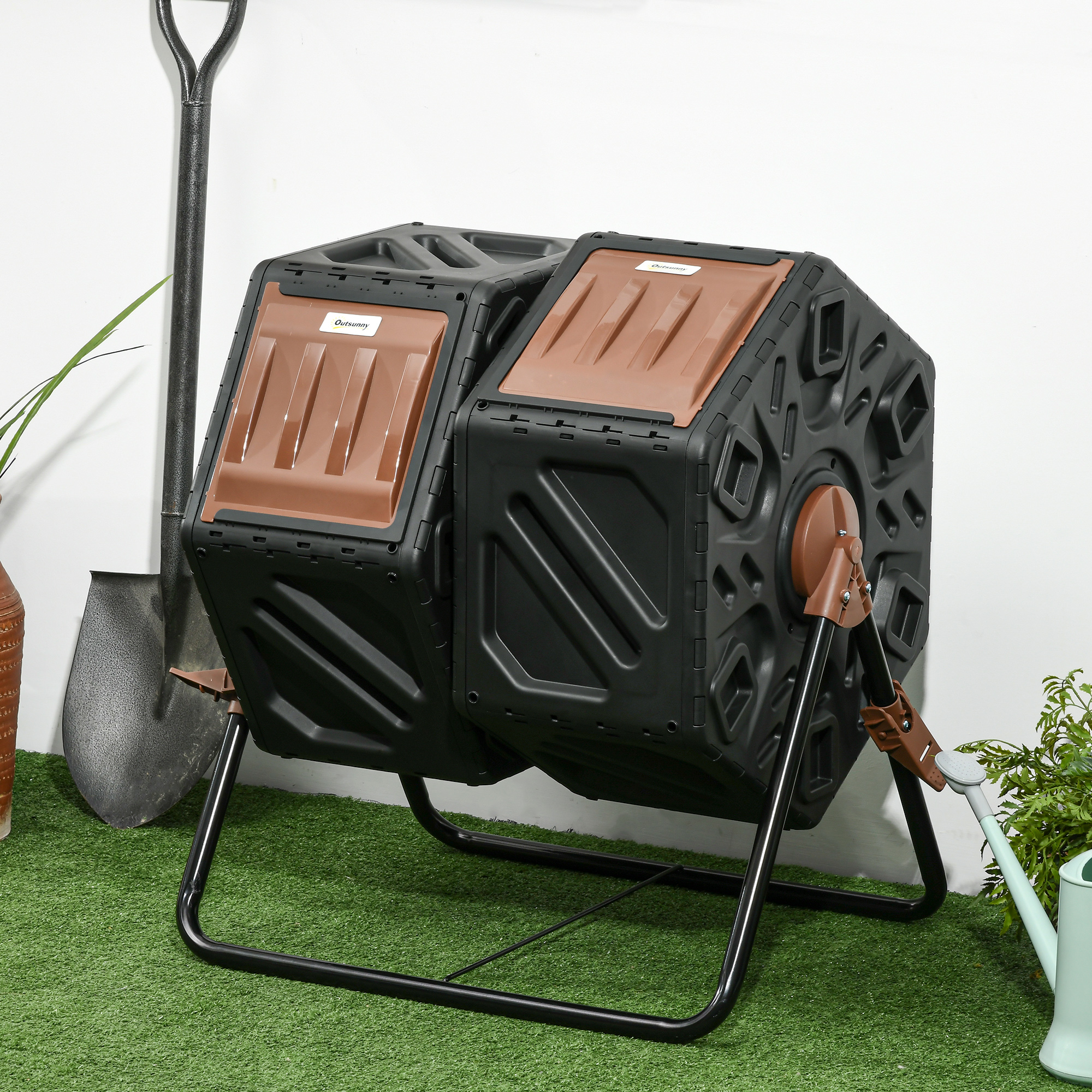 Outsunny Dual Chamber Compost Bin, Rotating Composter, Compost Tumbler ...