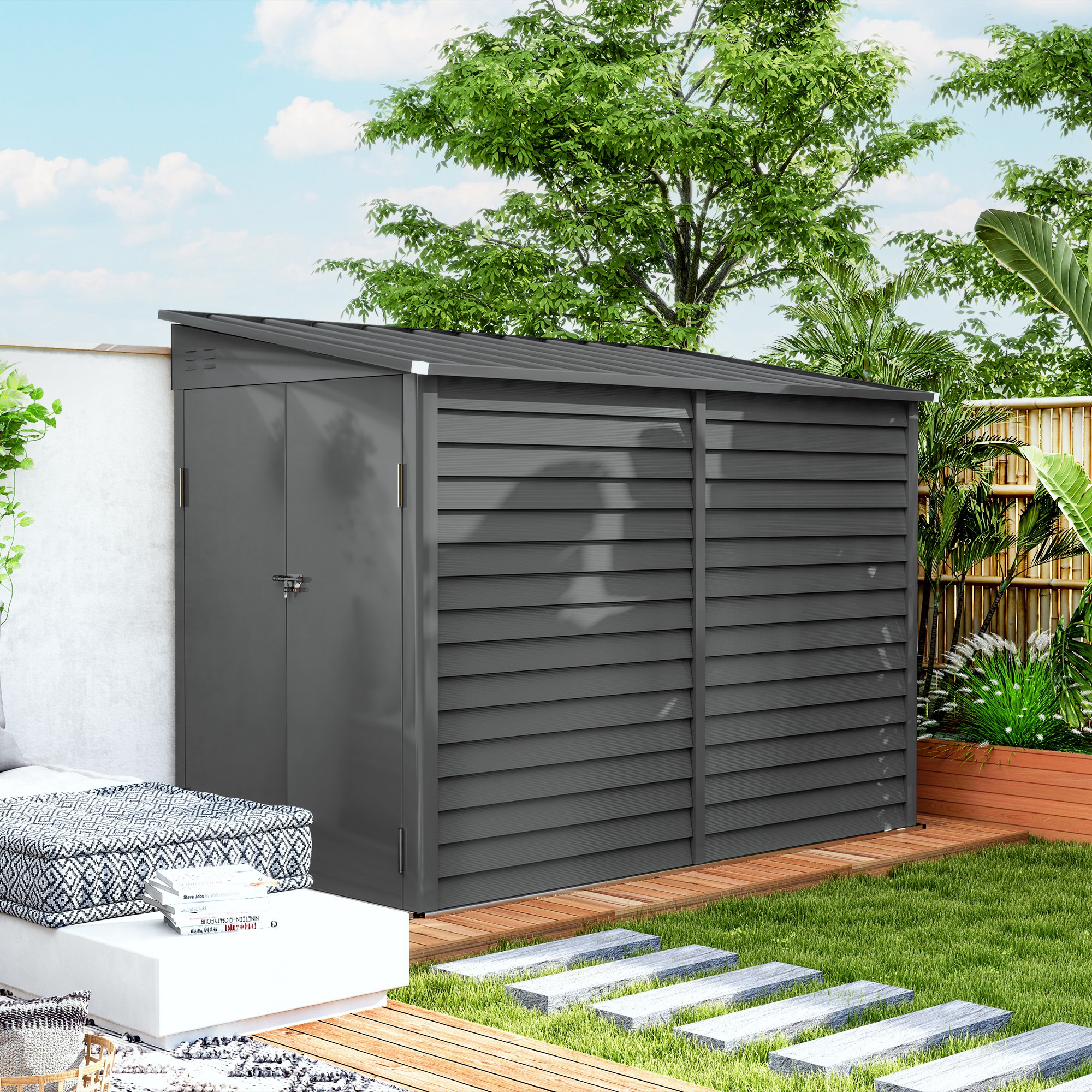 Outsunny 4.6' x 9' Outdoor Storage Shed, Lean to Metal Shed with ...