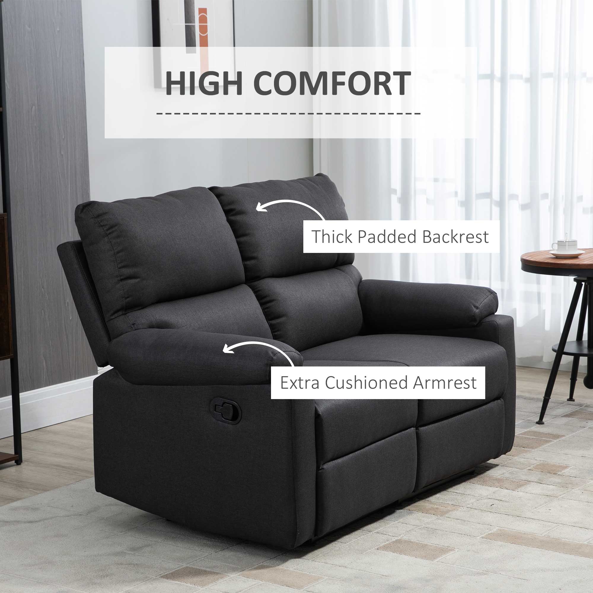 HOMCOM Loveseat Recliner Sofa, 2 Seater Reclining Chair with Footrest ...