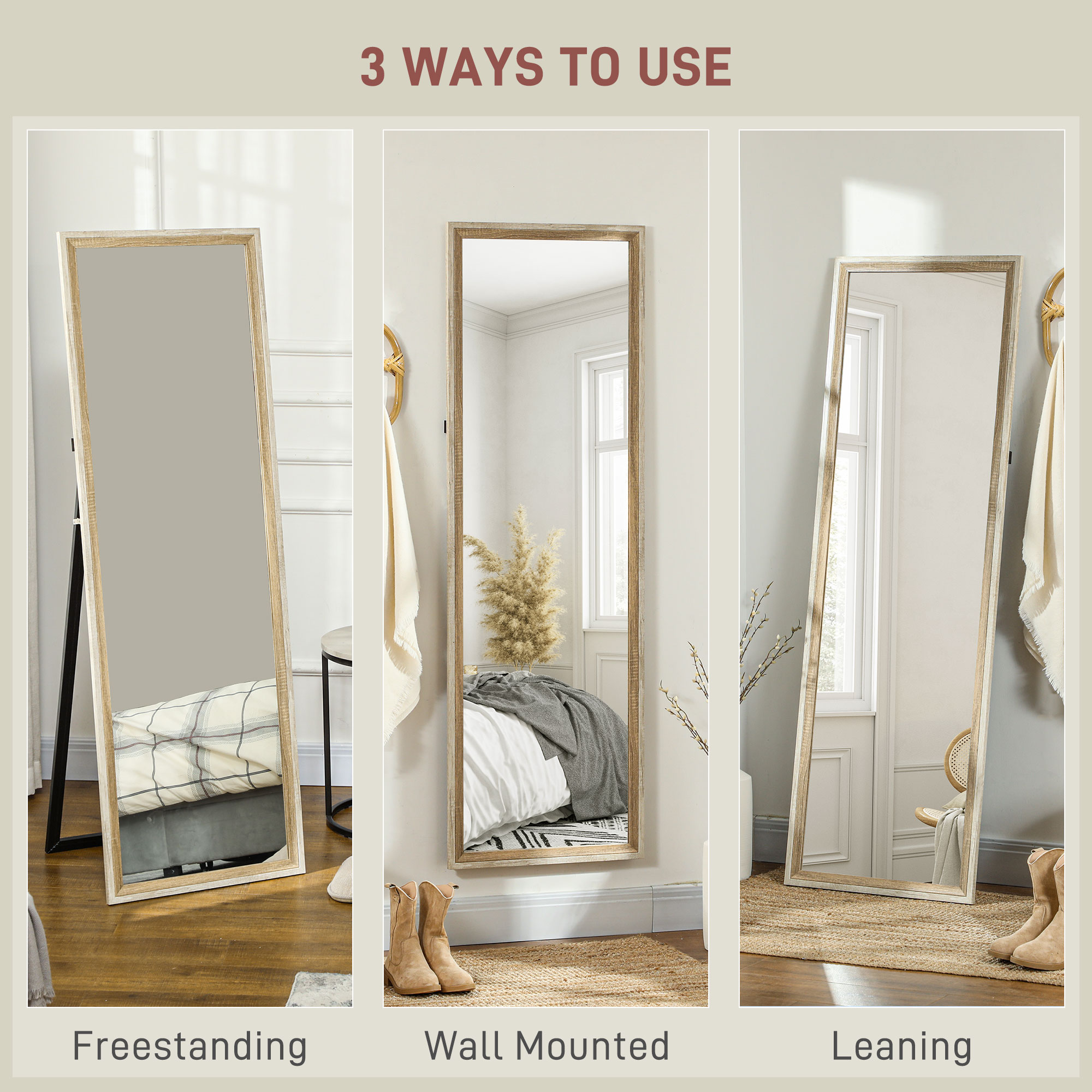 HOMCOM Floor Standing Mirror, Full Length Mirror, Free Standing ...