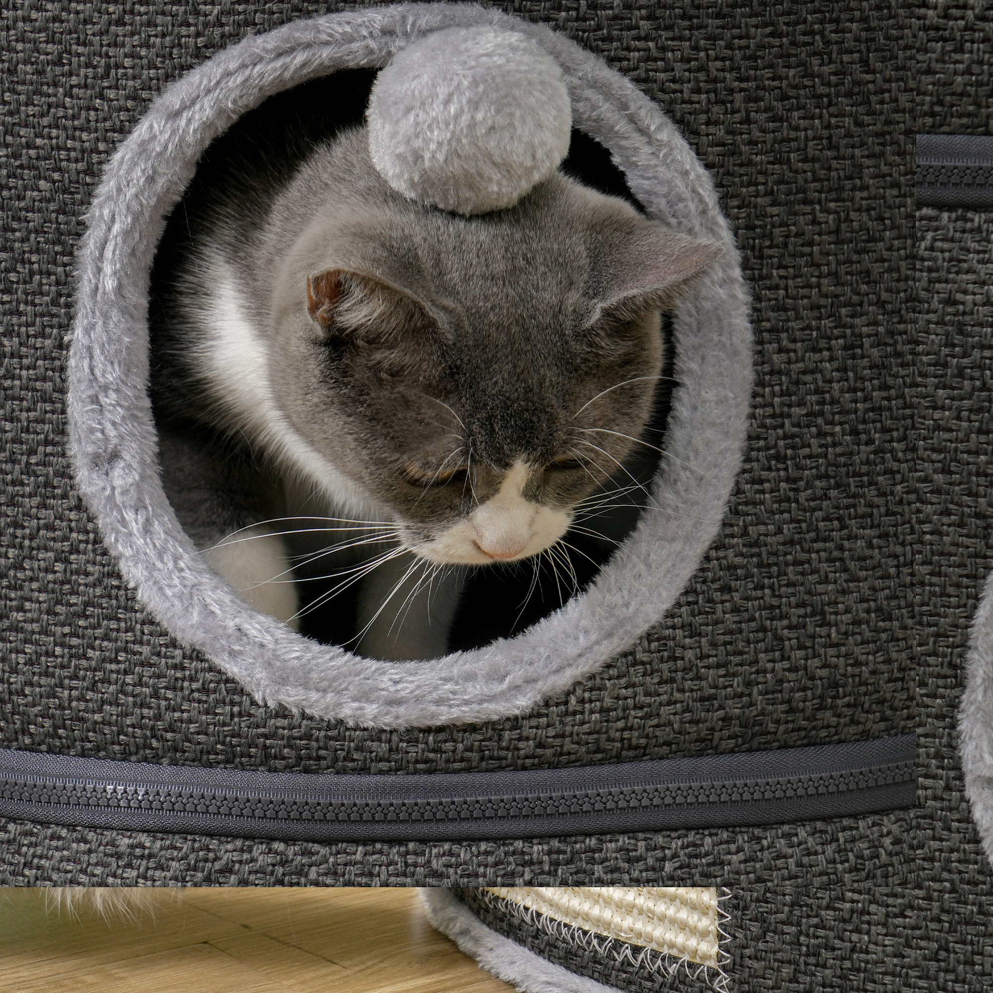 PawHut 3-Story Cat Condo Barrel Tree with Top Perch, 2 Hideaways ...
