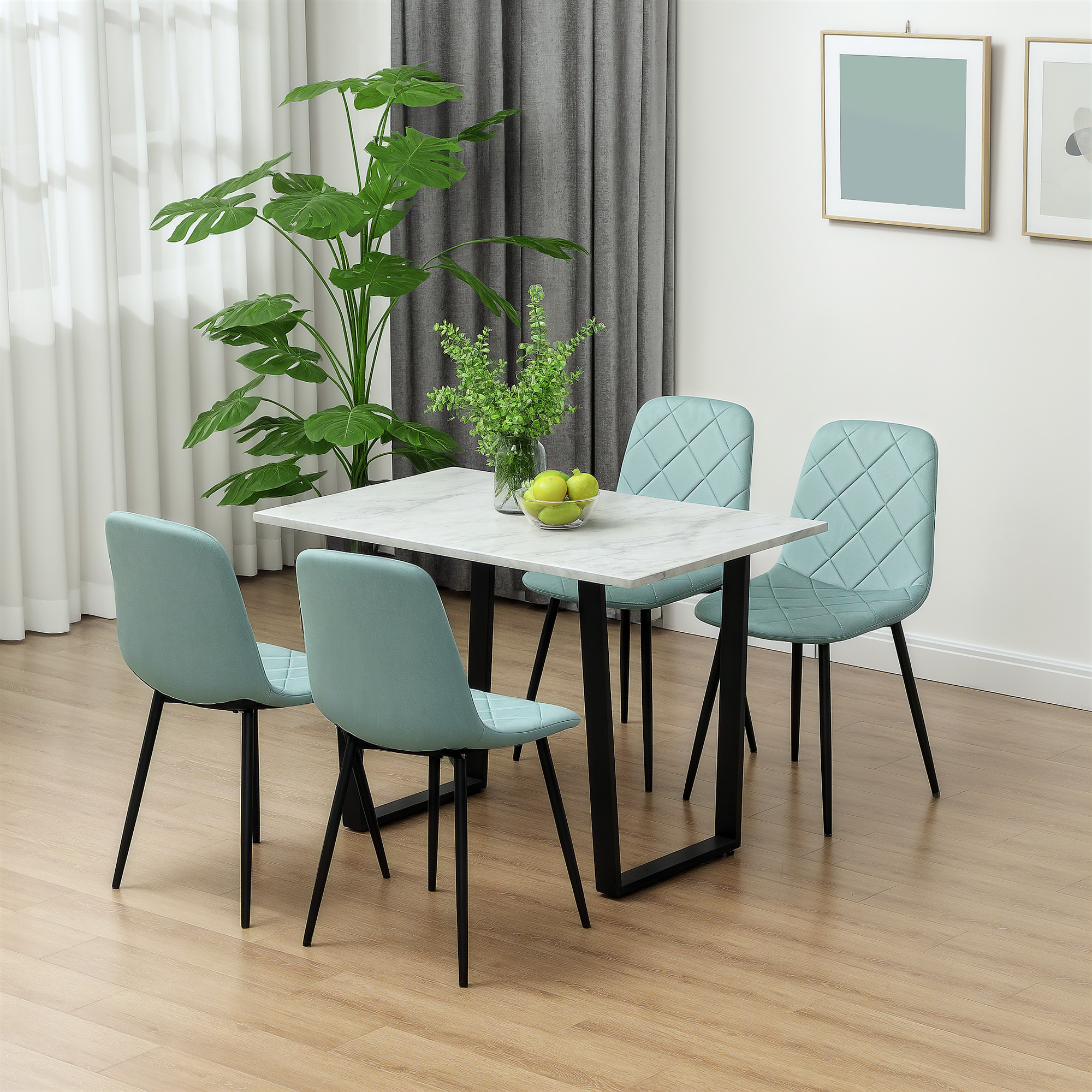 HOMCOM Dining Chairs Set of 4, Upholstered Dining Room Chairs with ...