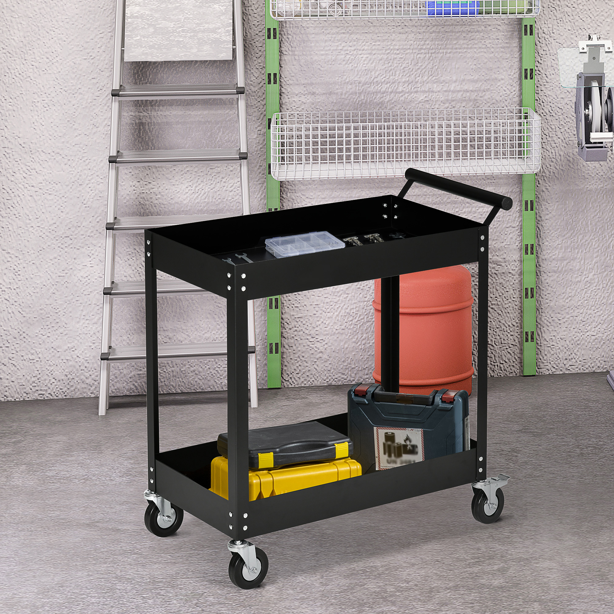 DURHAND 2 Tier Rolling Tool Cart with Wheels, Steel Mobile Service ...