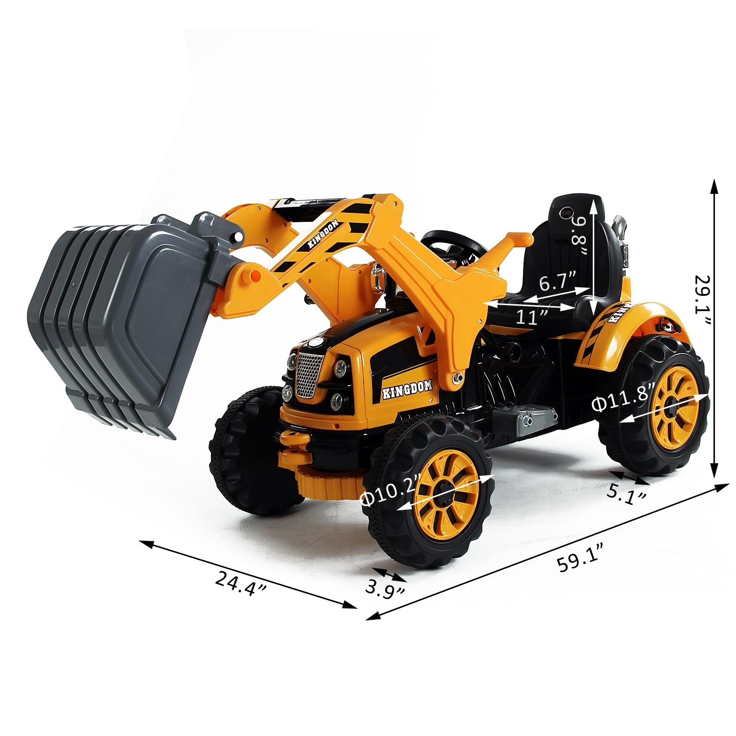 6V Kids Ride on Excavator Toy Backhoe Tractor Vehicle, Yellow and Black ...