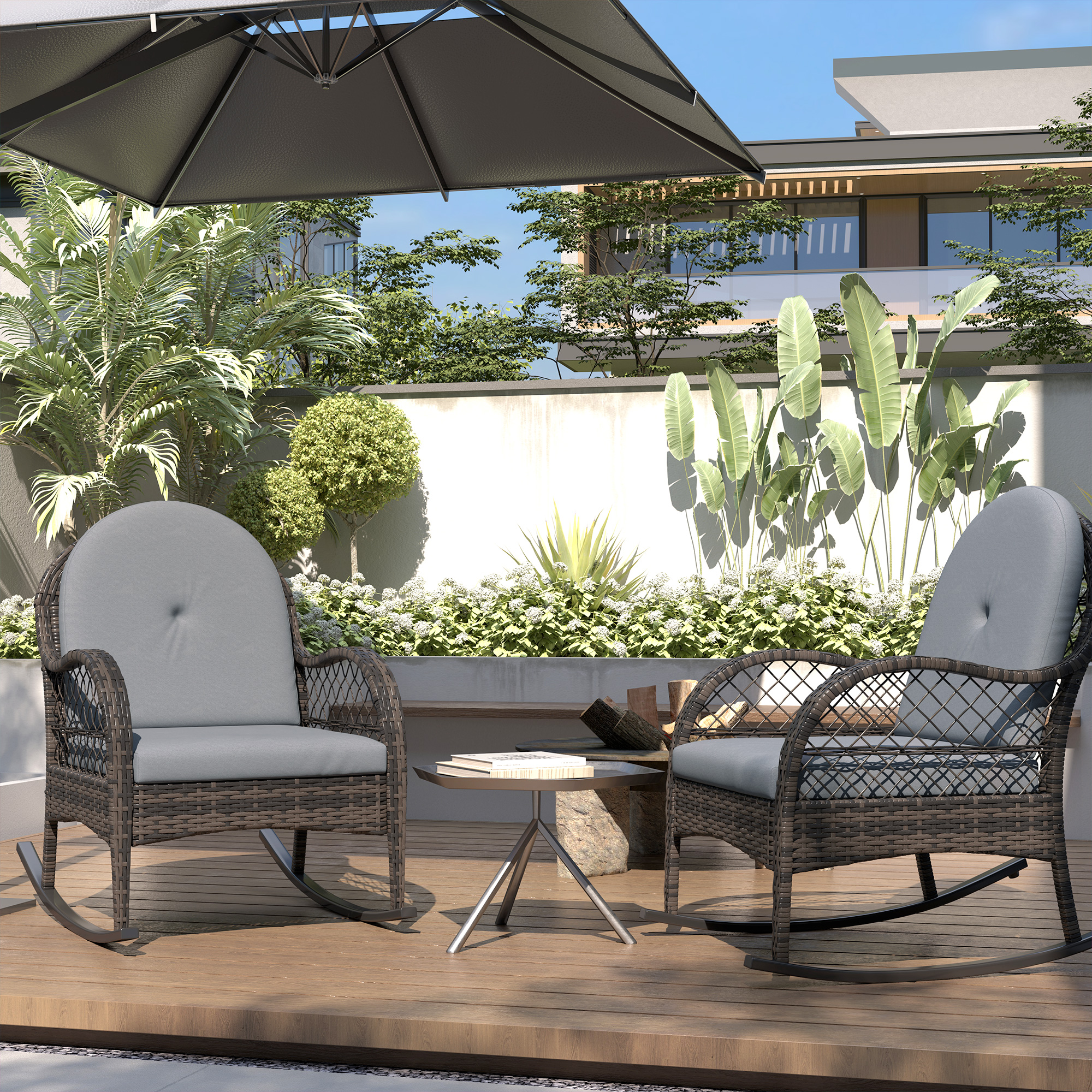 Outsunny 2 Pieces Wicker Rocking Patio Chairs, Indoor Outdoor Rocking ...