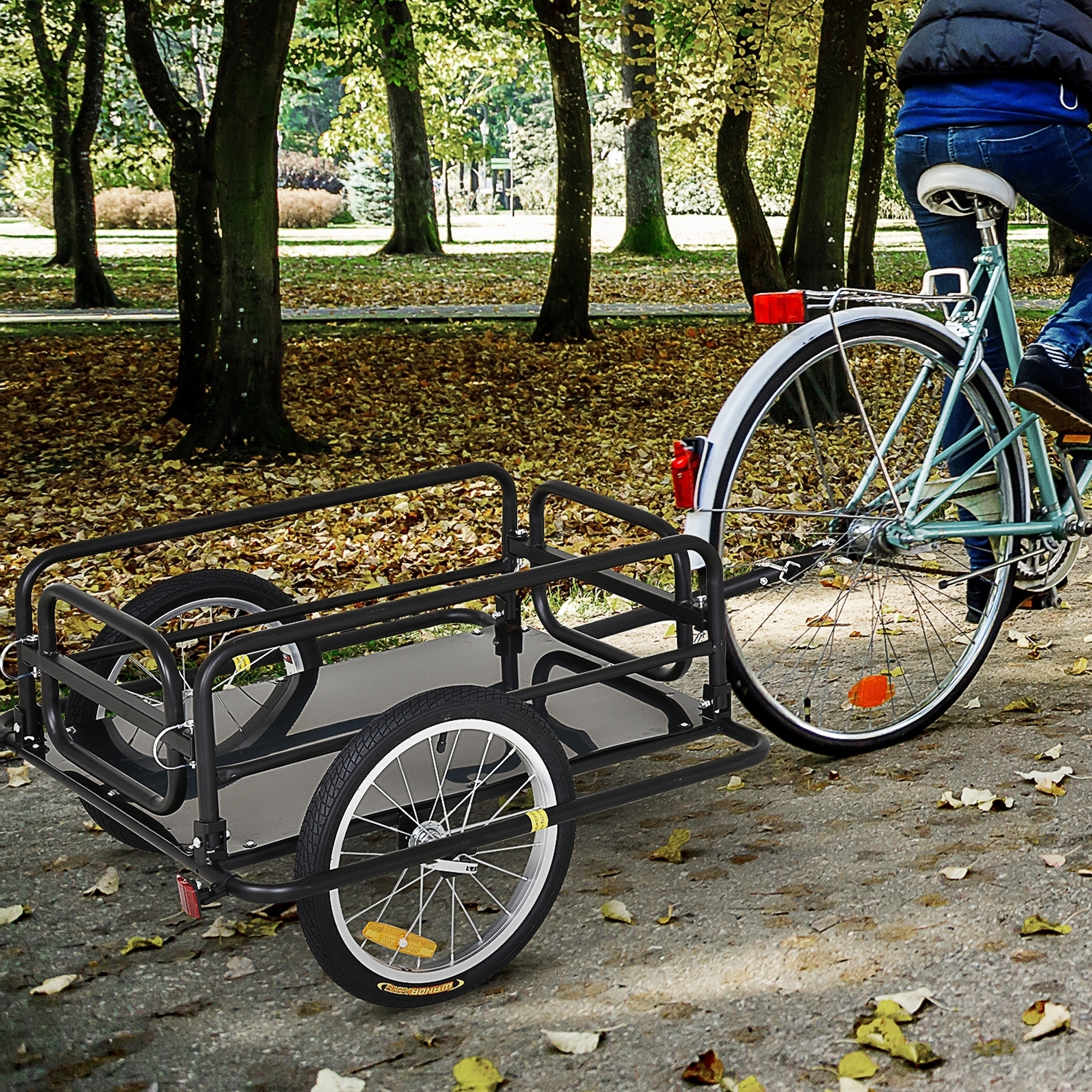 Aosom Foldable Bike Trailer, 16in Pneumatic Tires, High Load Capacity ...