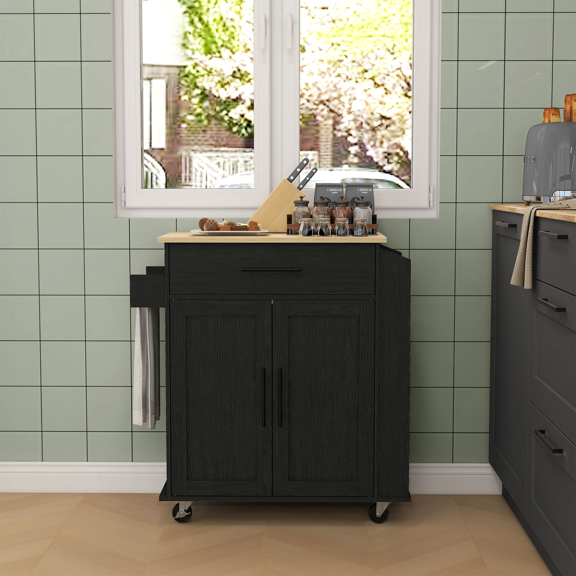HOMCOM Rolling Island with Wheels for Kitchen, Kitchen Island on ...
