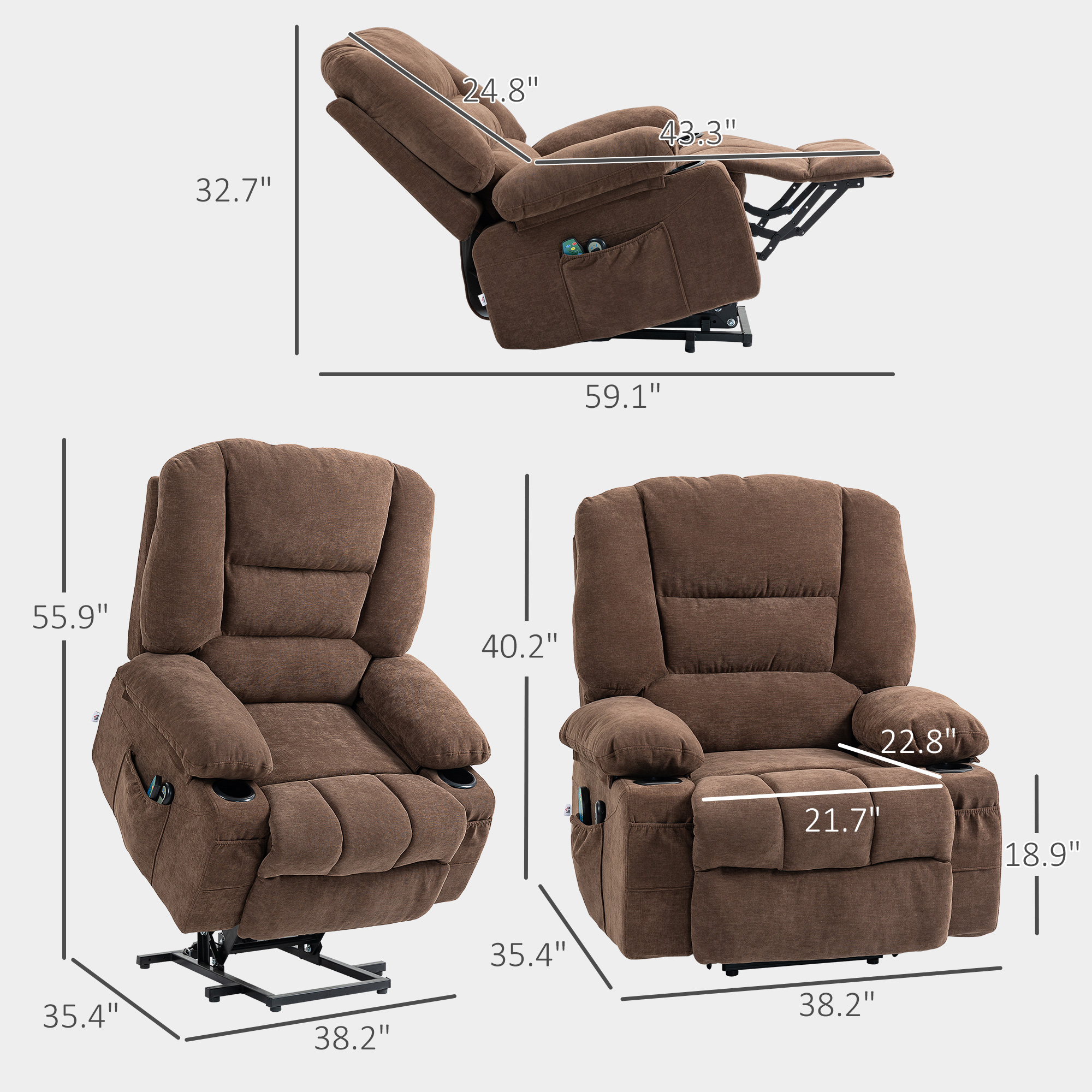 HOMCOM Power Lift Chair, Electric Recliner Chair with Vibration Massage ...