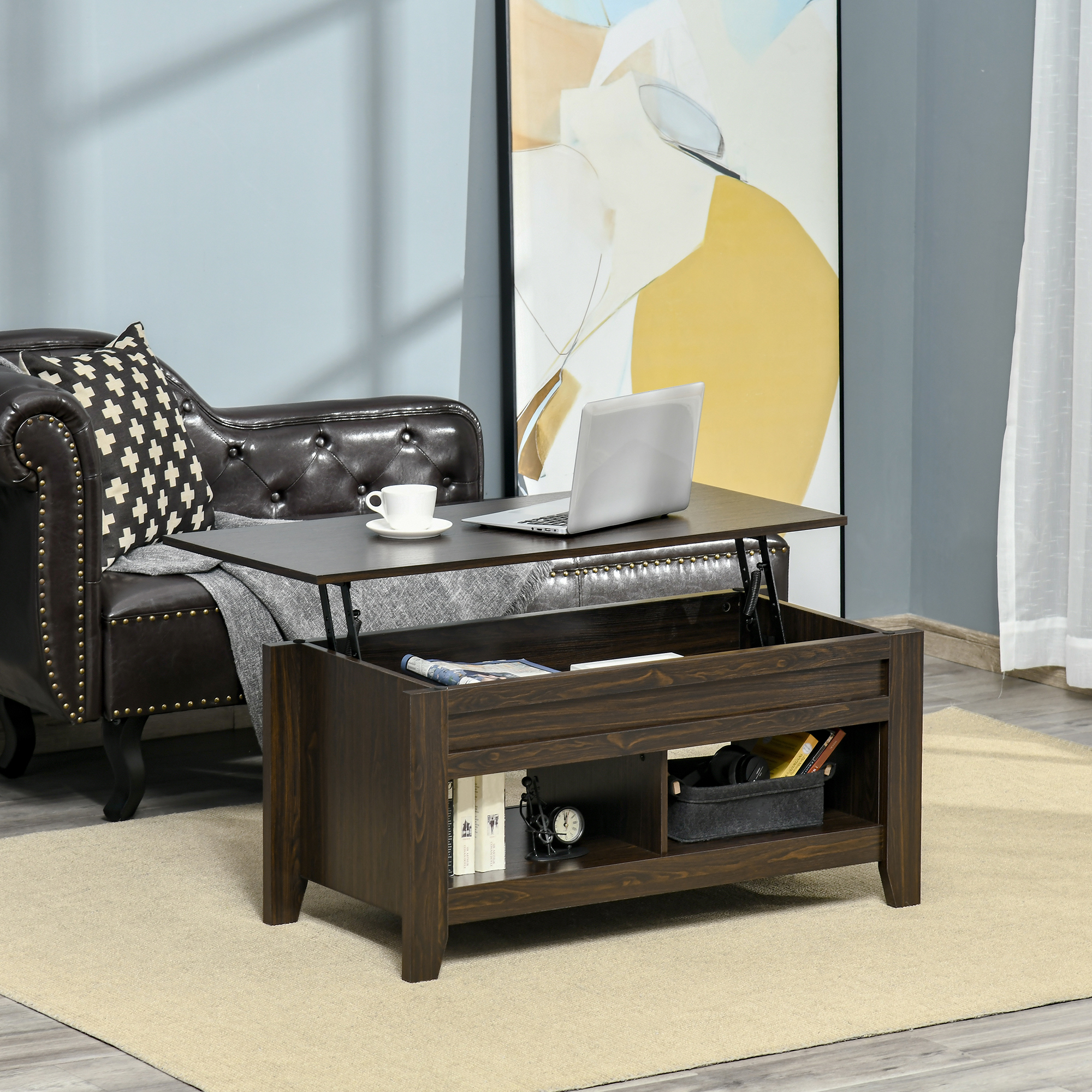 HOMCOM Lift Top Coffee Table with Hidden Storage Compartment and Open ...