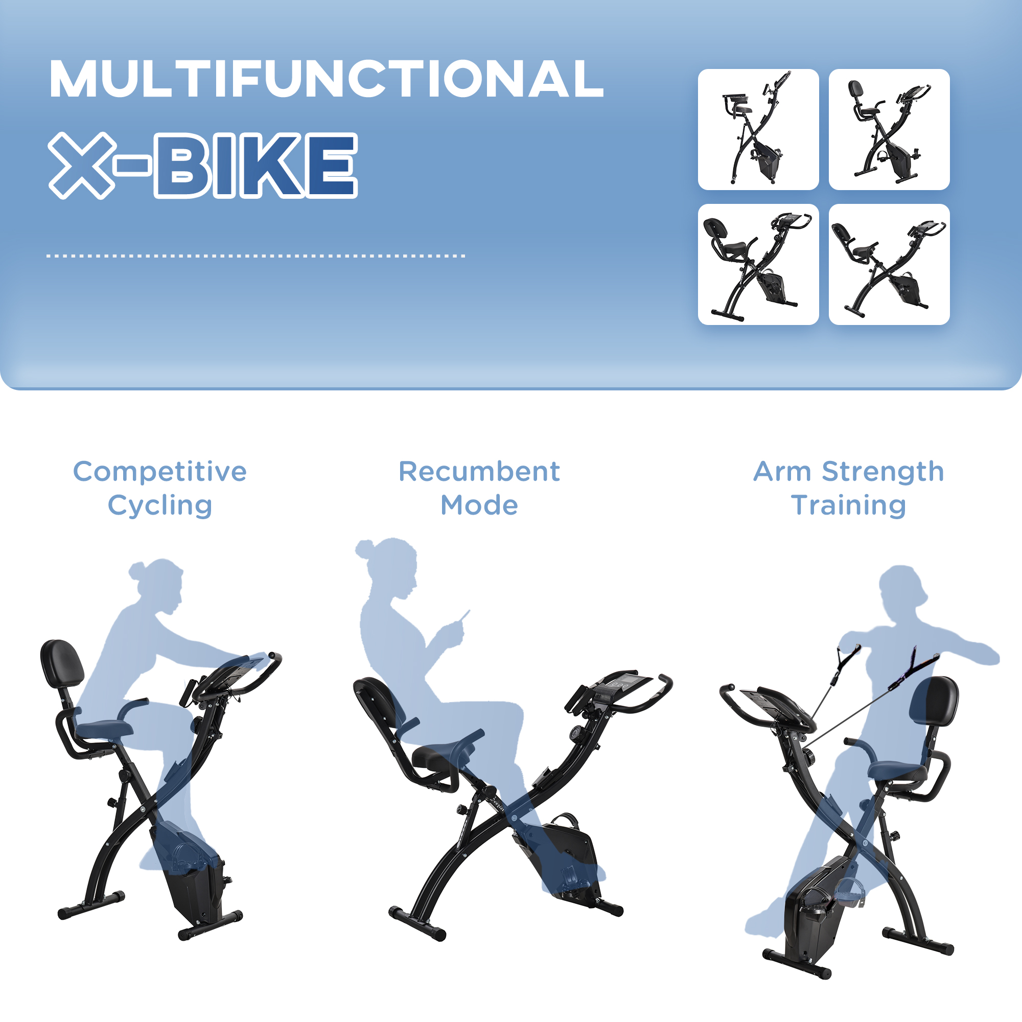 Soozier 2 in 1 Upright Exercise Bike Stationary Foldable Magnetic ...