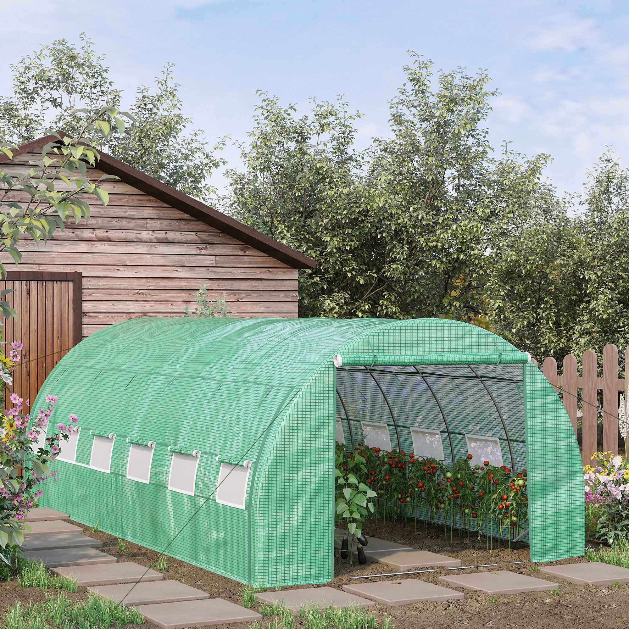 Outsunny Large Walk-in Greenhouse, 20'x10'x6.6' Tunnel Greenhouse with ...