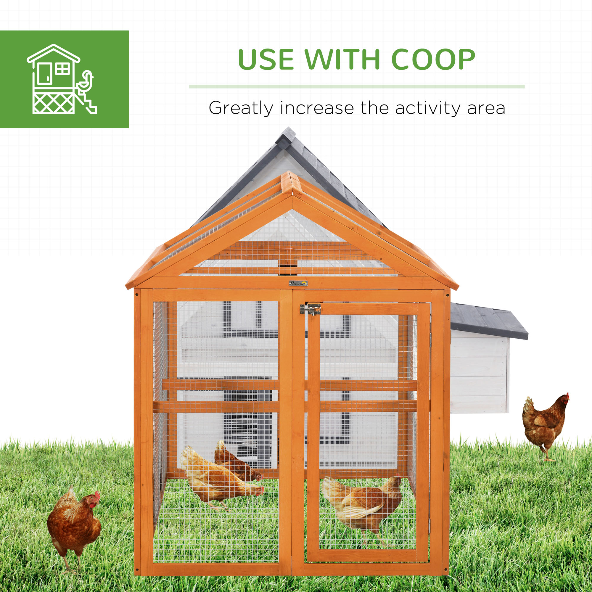 PawHut Wooden Chicken Run Combinable Design with Perches, 4.6' x 2.8 ...