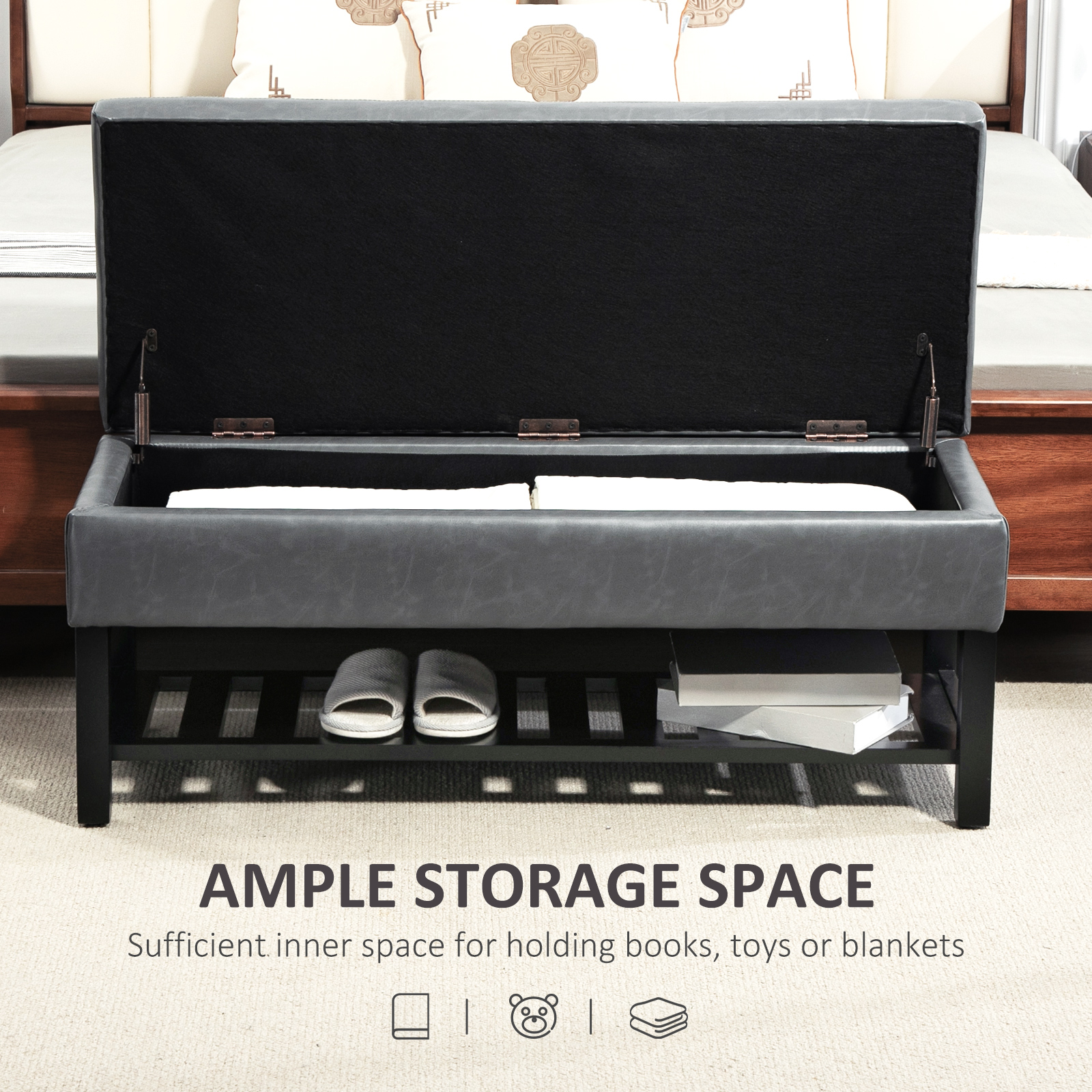 HOMCOM 44" PU Leather Tufted Ottoman Shoe Bench Storage Chest Hallway ...
