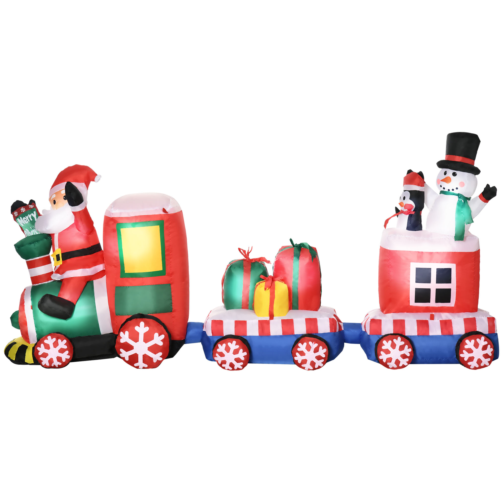 Outsunny 8ft Inflatable Christmas Train with Santa Claus, Snowman ...