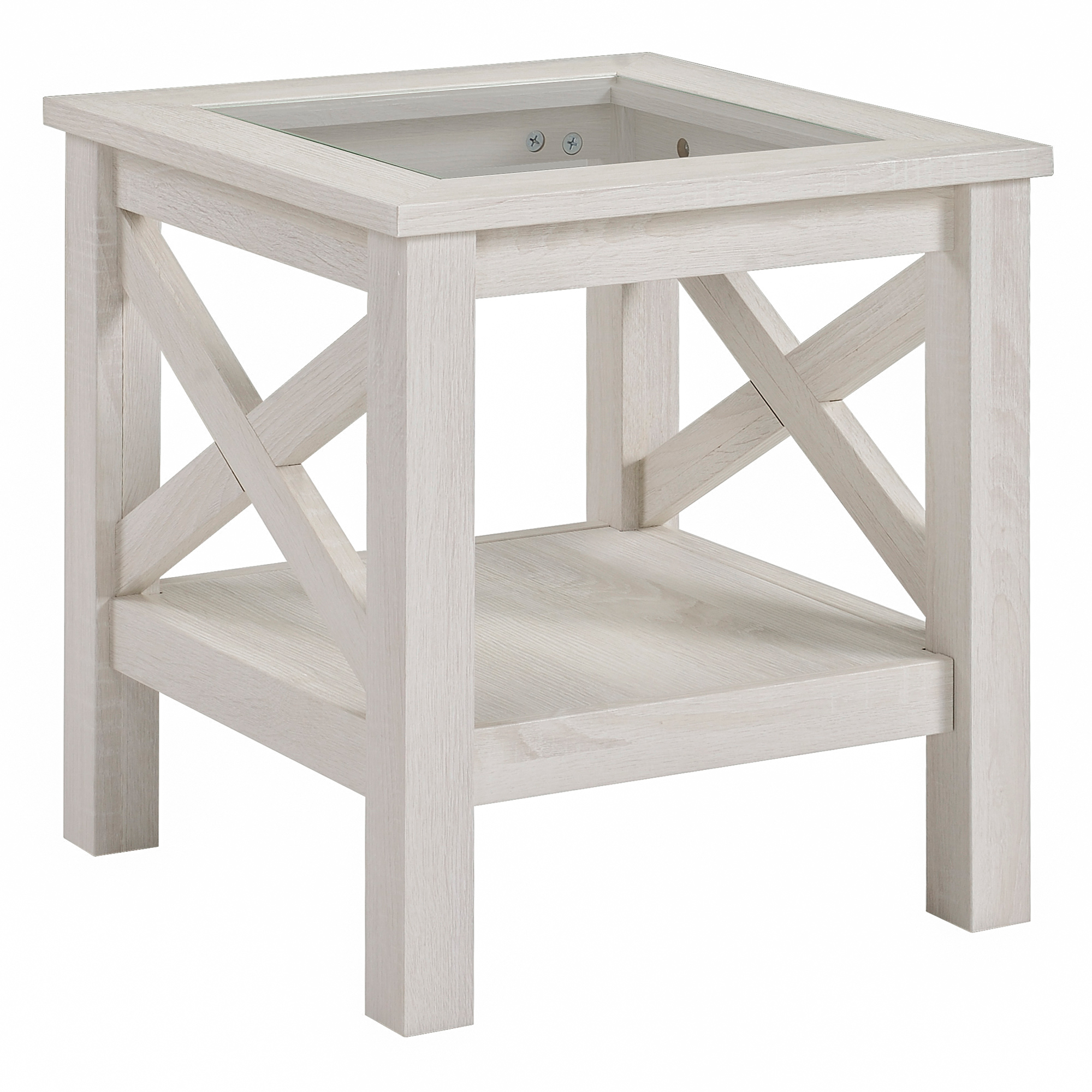 HOMCOM Small Square End Table with Tempered Glass Tabletop, White Oak ...