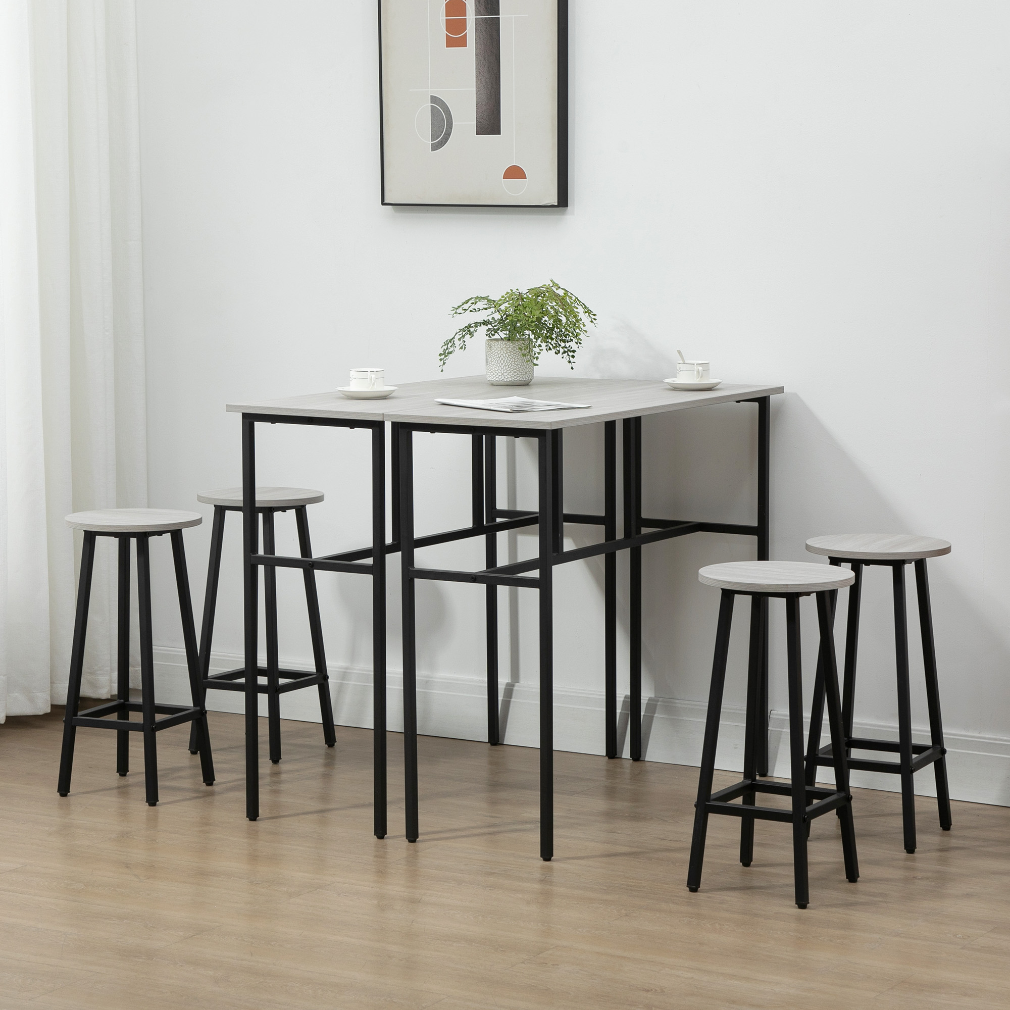 HOMCOM 6-Piece Bar Table Set, 2 Breakfast Tables with 4 Stools, Counter ...