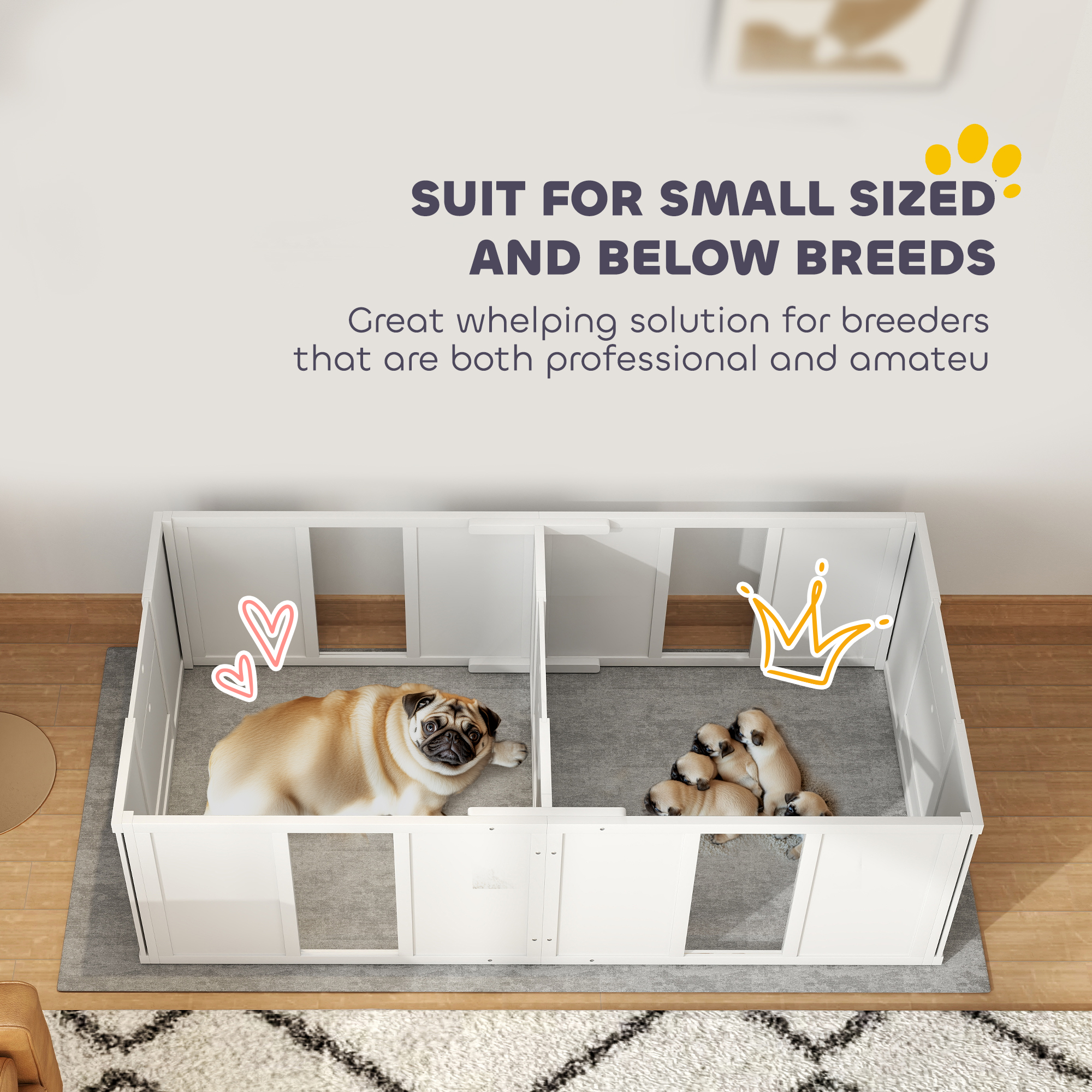 PawHut Whelping Box for Dogs and Puppies, Dog Birth Supplies Indoor w ...