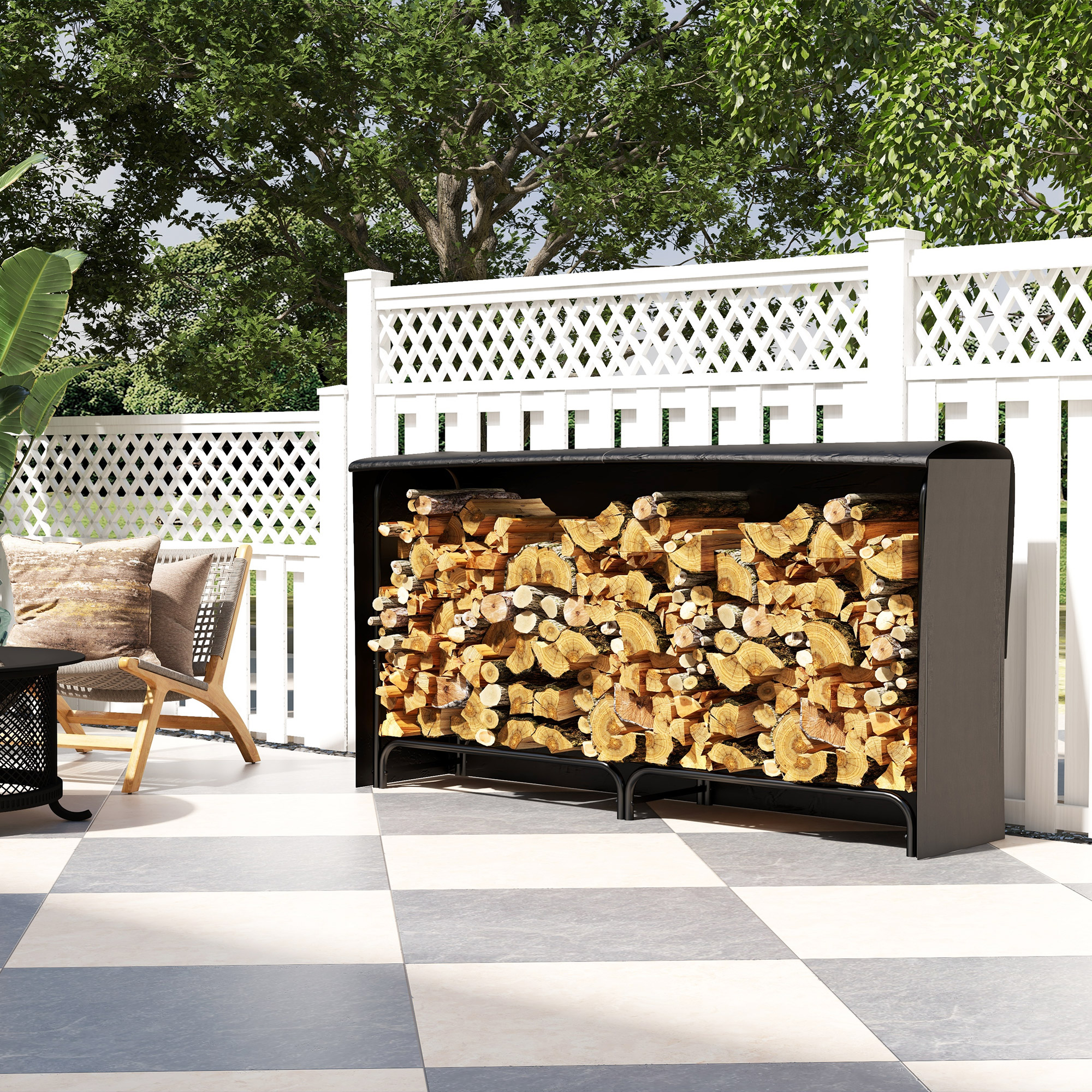 Outsunny 6ft Outdoor Firewood Rack with Cover, Adjustable Wood Storage ...